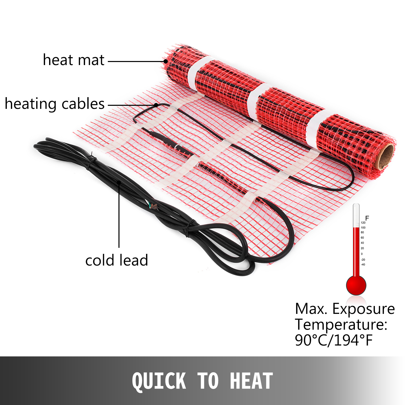 90 Sqft Electric Tile Radiant Warm Floor Heating Mat Kit Hotel Settable ...