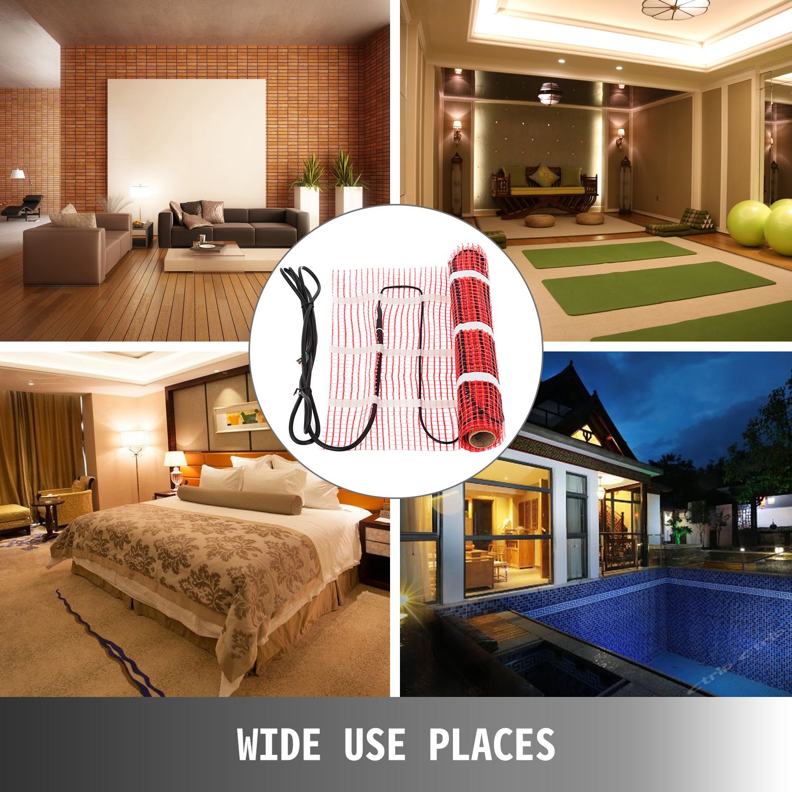 90 Sqft Electric Tile Radiant Warm Floor Heating Mat Kit Hotel Settable ...