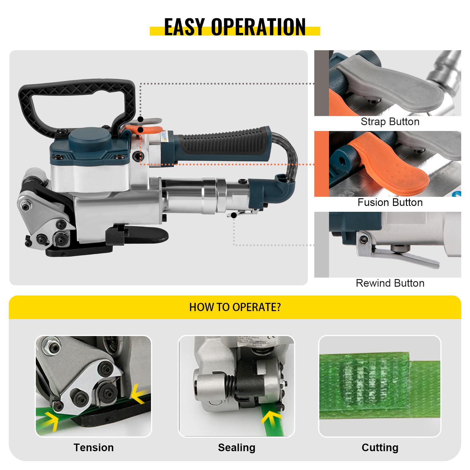 VEVOR B25 Pneumatic Strapping Tool, Hand Held Strapping Machine for 0. ...