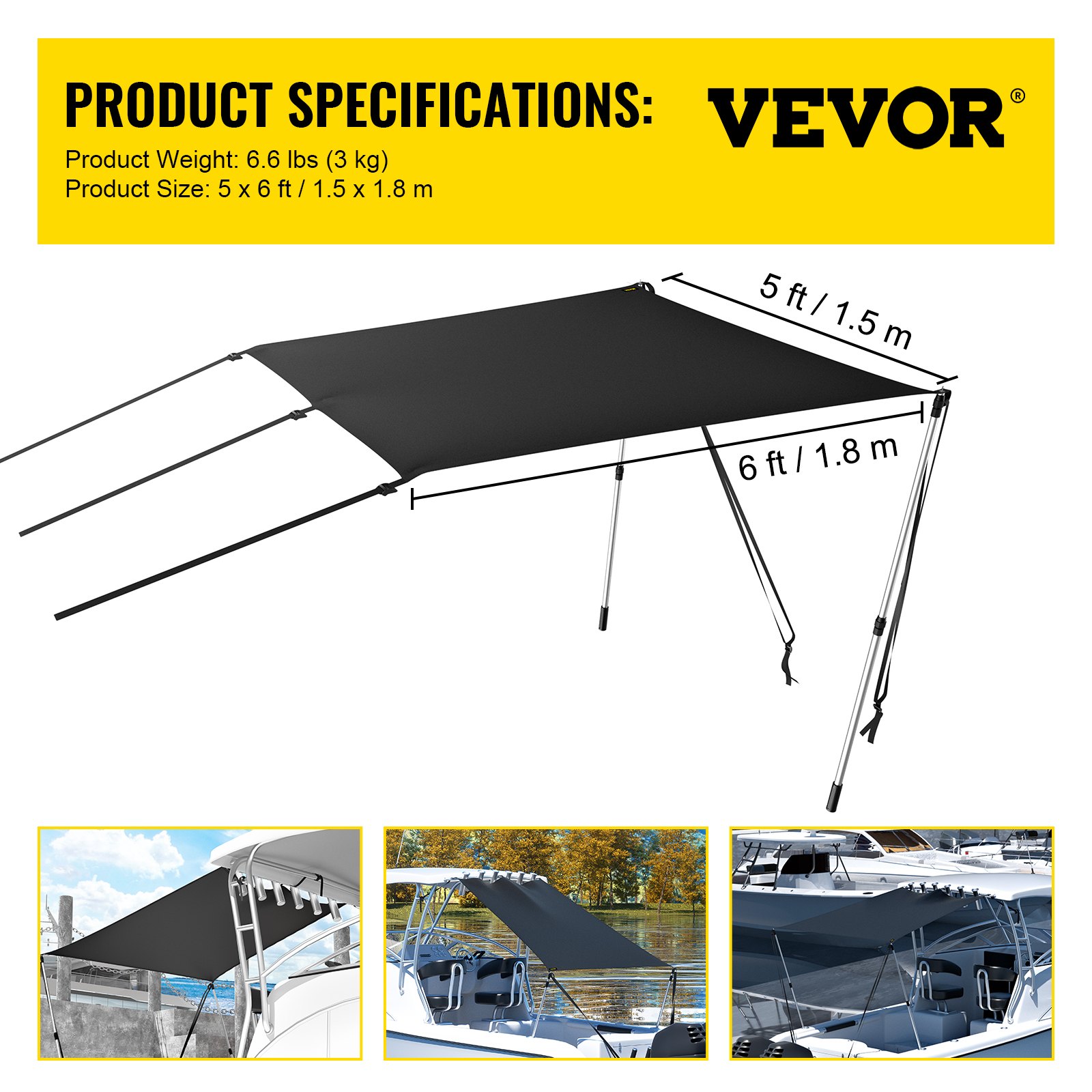 VEVOR T-top Shade Extension 6'x5' T-top Extension Kit with Telescopic ...