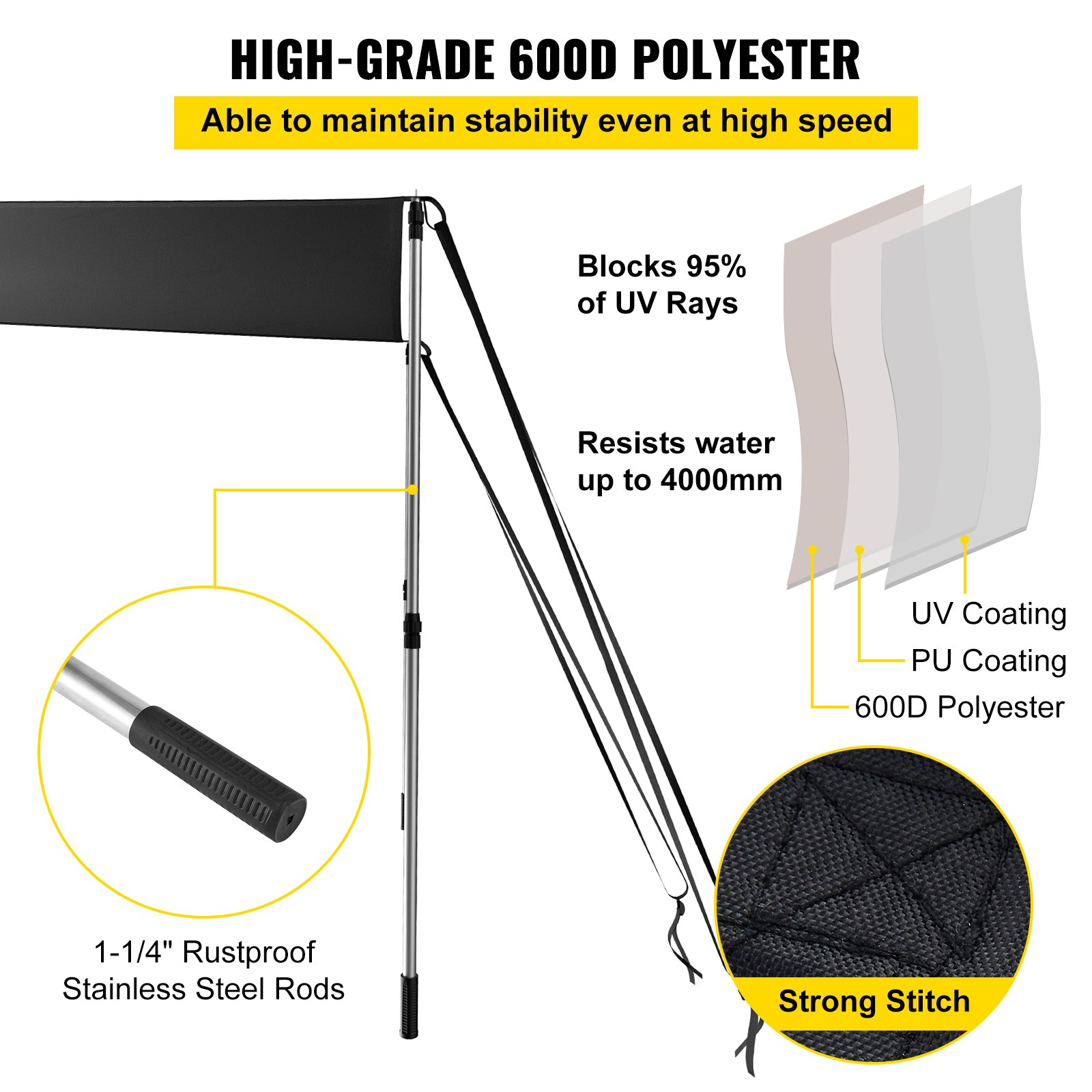 VEVOR T-top Shade Extension 6'x5' T-top Extension Kit with Telescopic ...