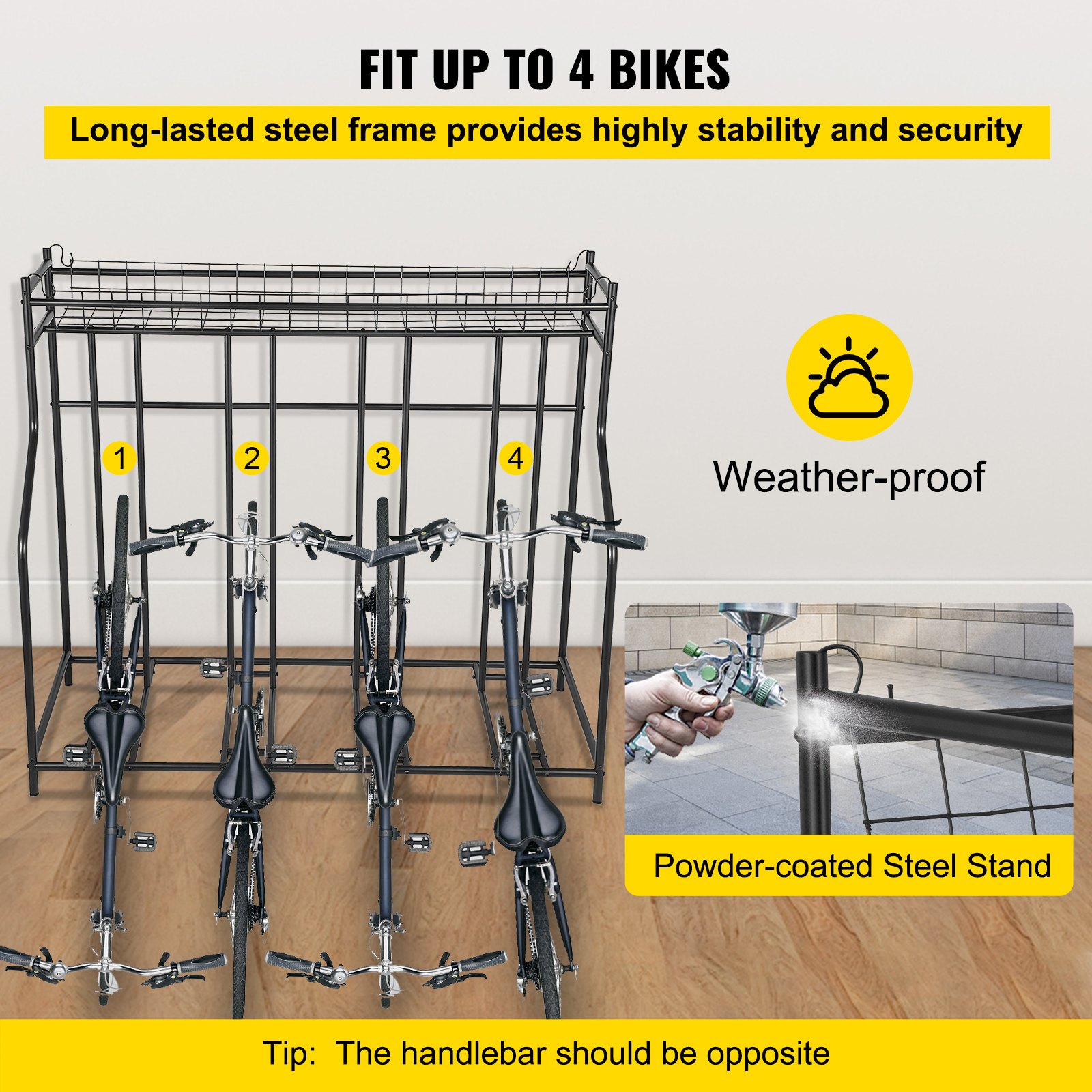 VEVOR Bike Stand Rack, Bicycle Floor Bike Rack, Widths Adjustable Metal ...