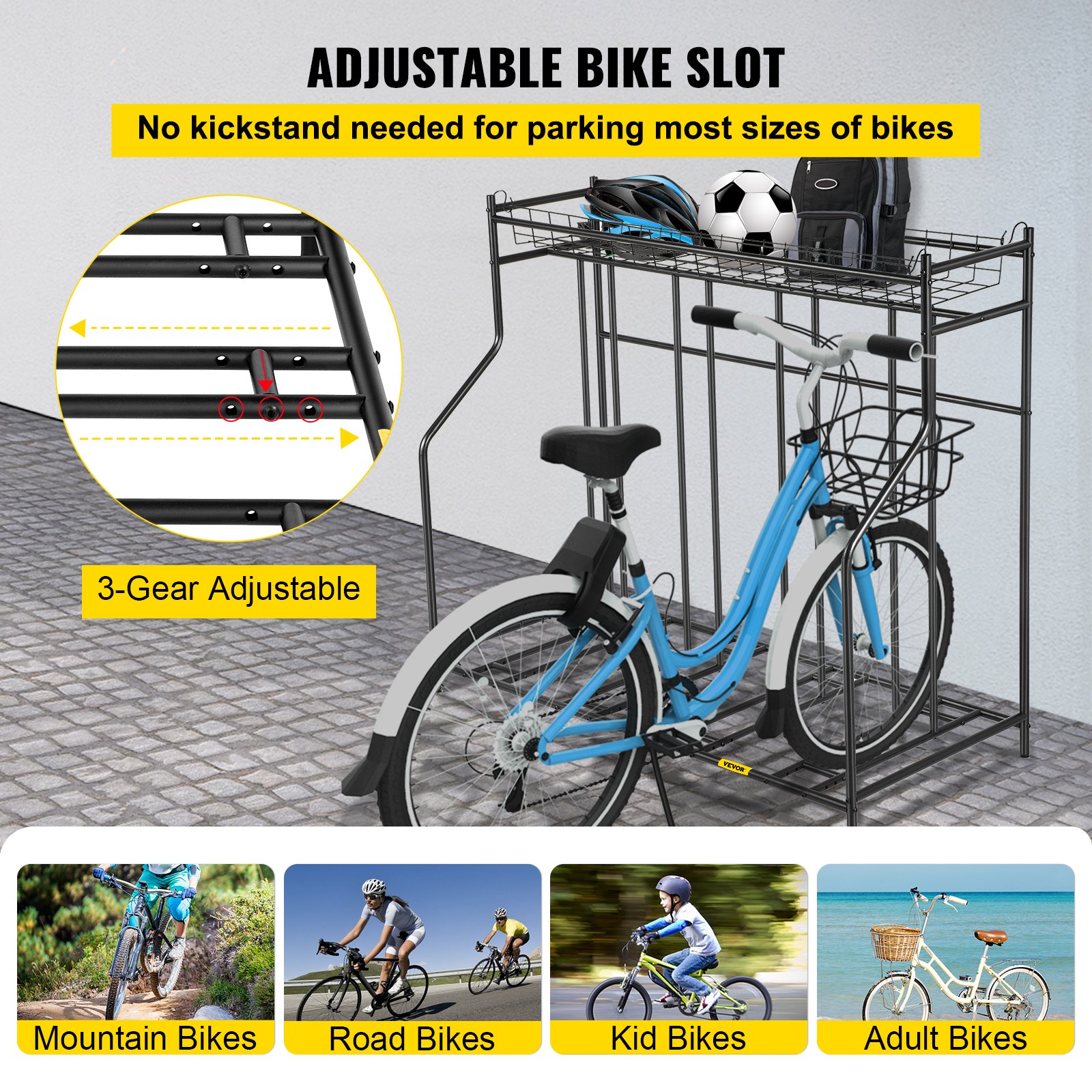 VEVOR Bike Stand Rack, Bicycle Floor Bike Rack, Widths Adjustable Metal ...