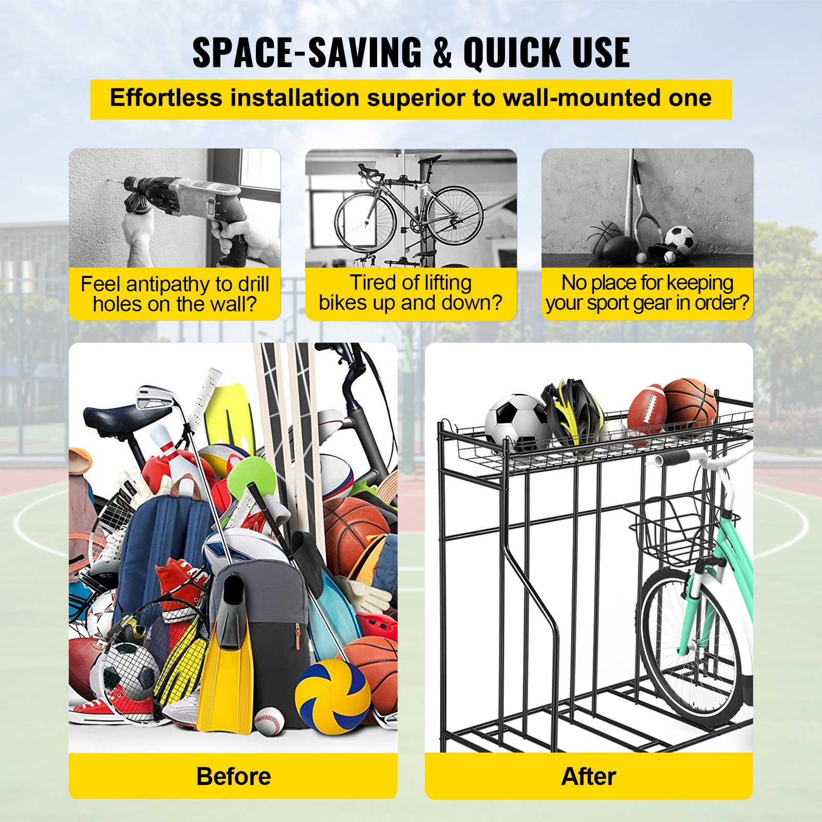 VEVOR Bike Stand Rack, Bicycle Floor Bike Rack, Widths Adjustable Metal ...