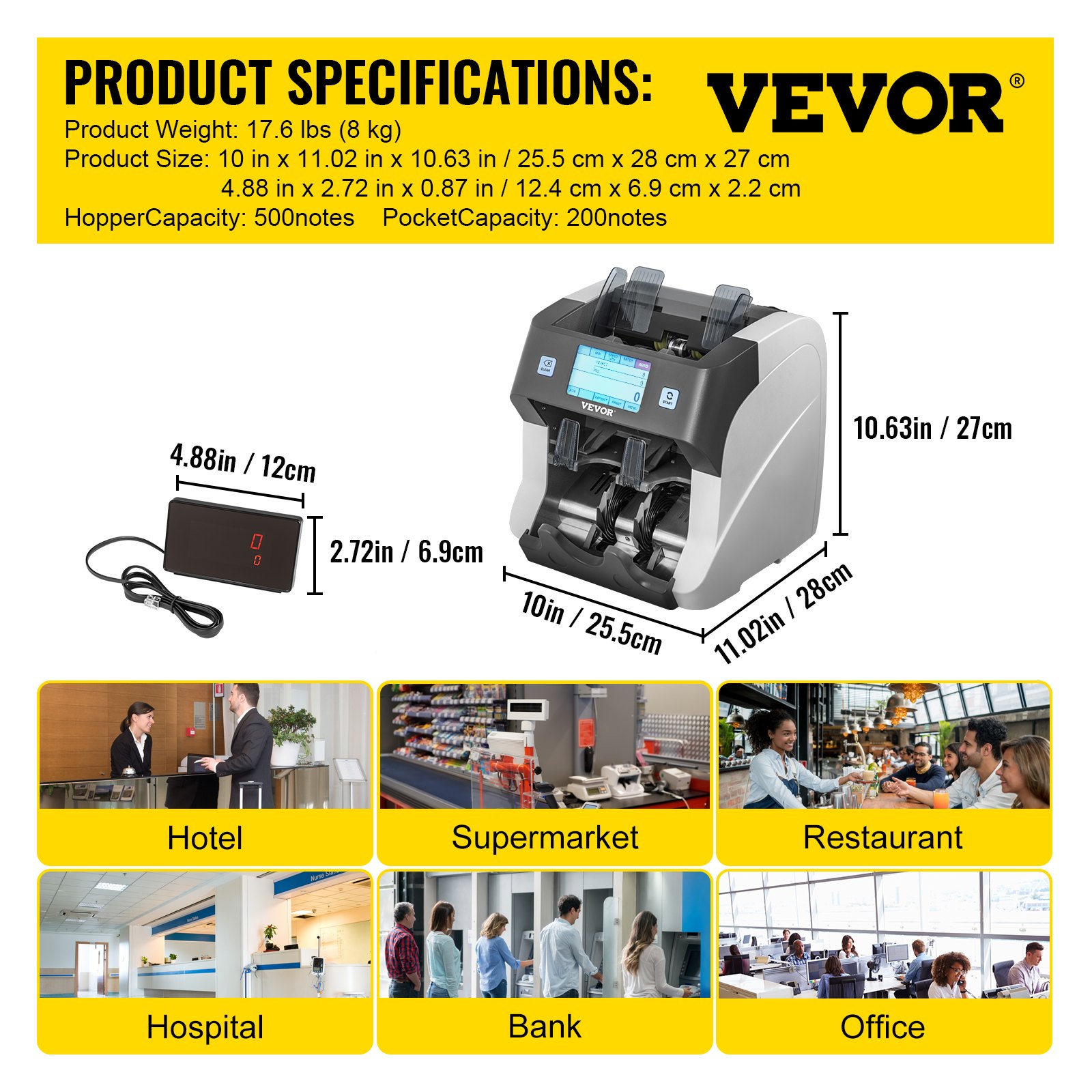 VEVOR Money Counter Machine, 2-Pocket Mixed Denomination Bill Counter ...