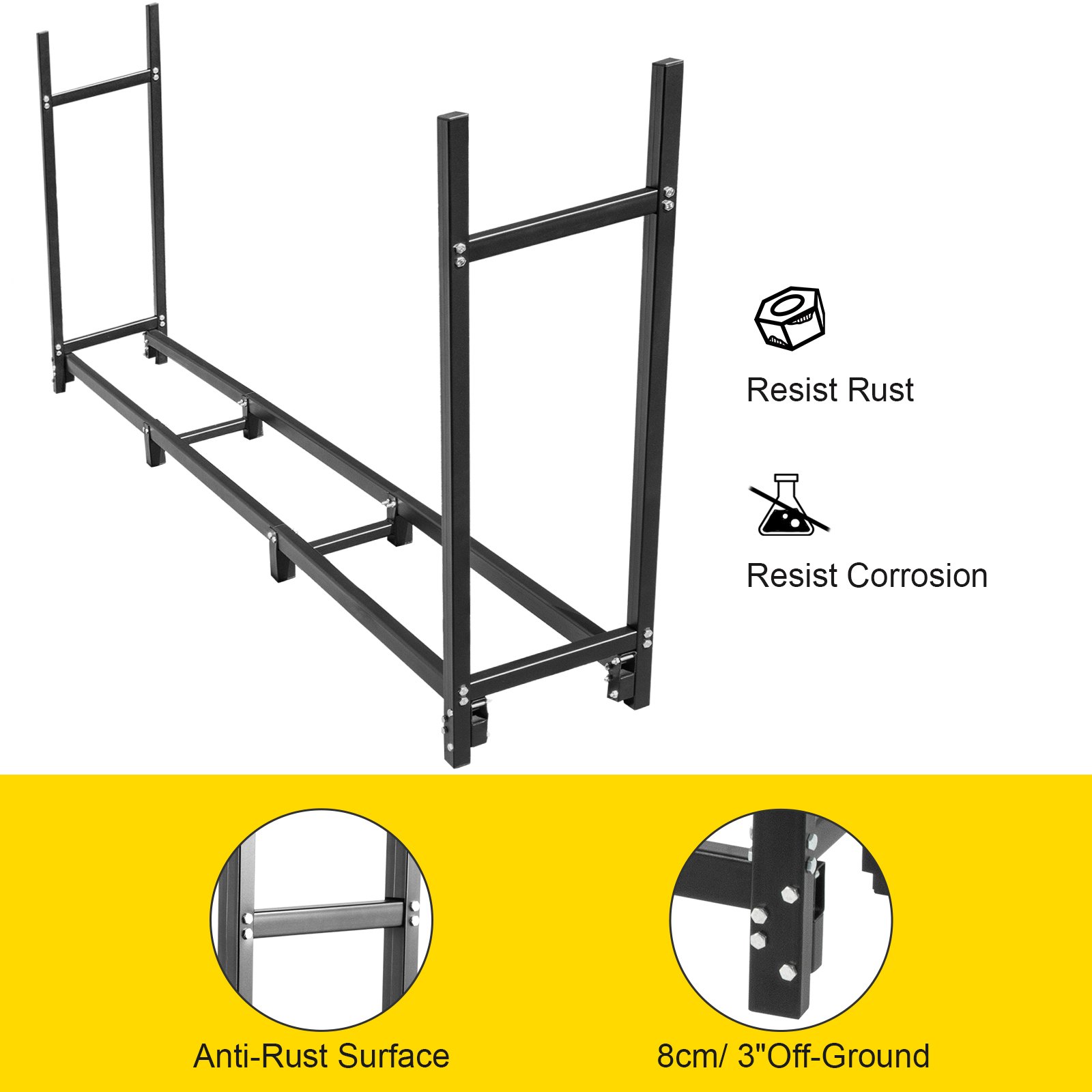 VEVOR Firewood Log Rack, 10ft Firewood Rack Outdoor, Black Firewood ...