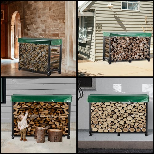 VEVOR VEVOR Firewood Log Rack Firewood Rack Outdoor 8ft Black Wood ...
