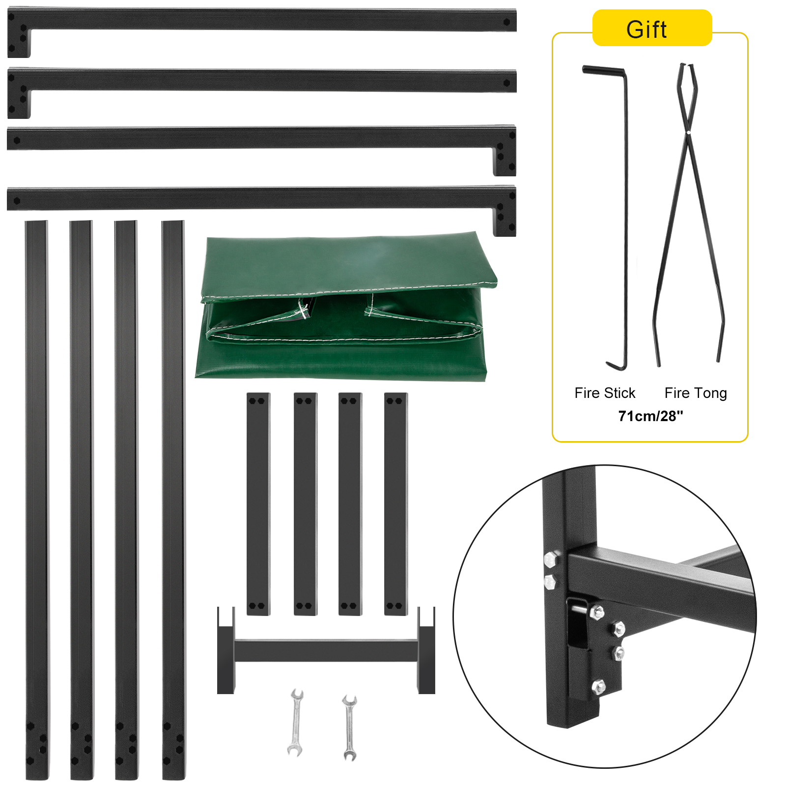 VEVOR Firewood Log Rack, 8ft Firewood Rack Outdoor, Black Firewood Rack ...