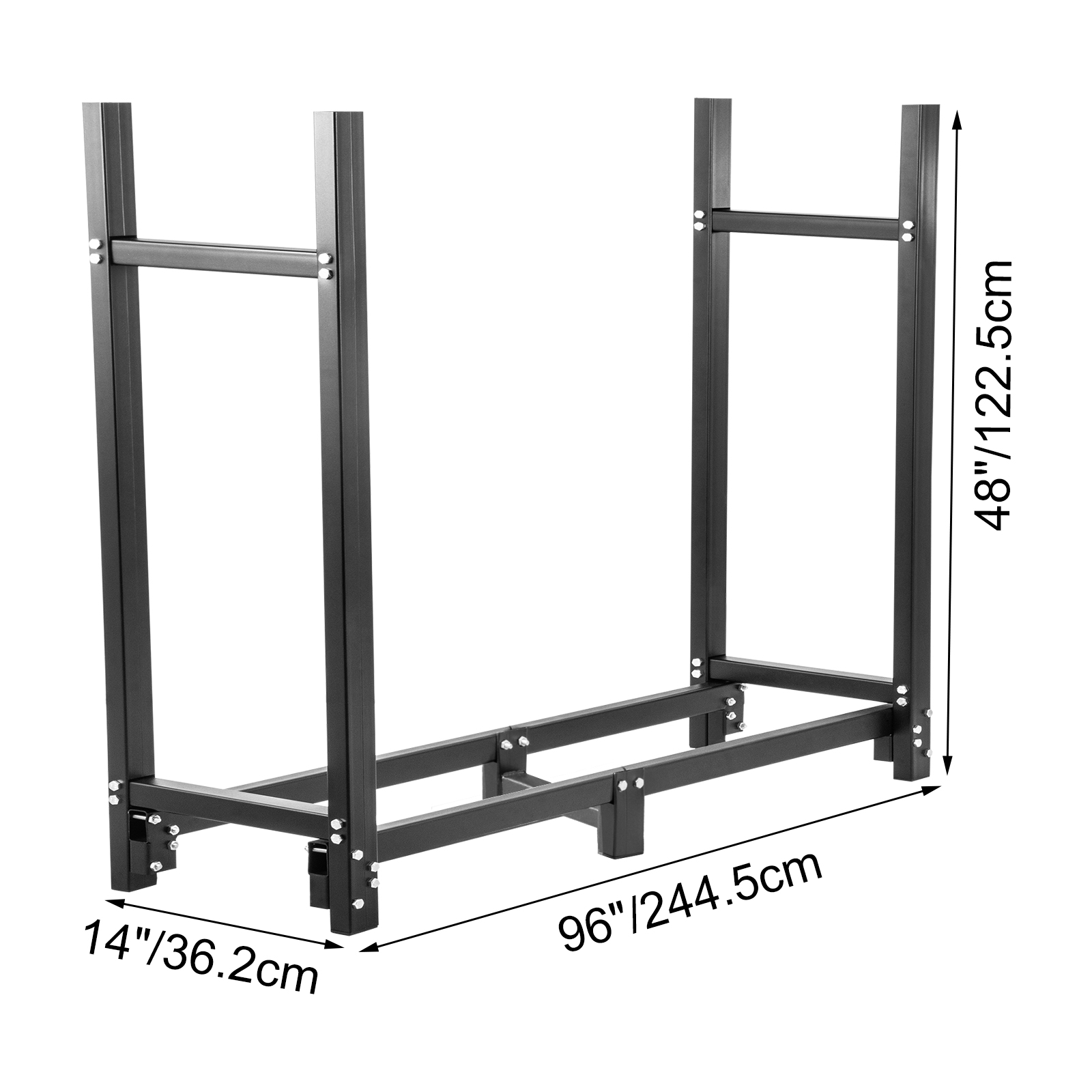 VEVOR Firewood Log Rack, 8ft Firewood Rack Outdoor, Black Firewood Rack ...