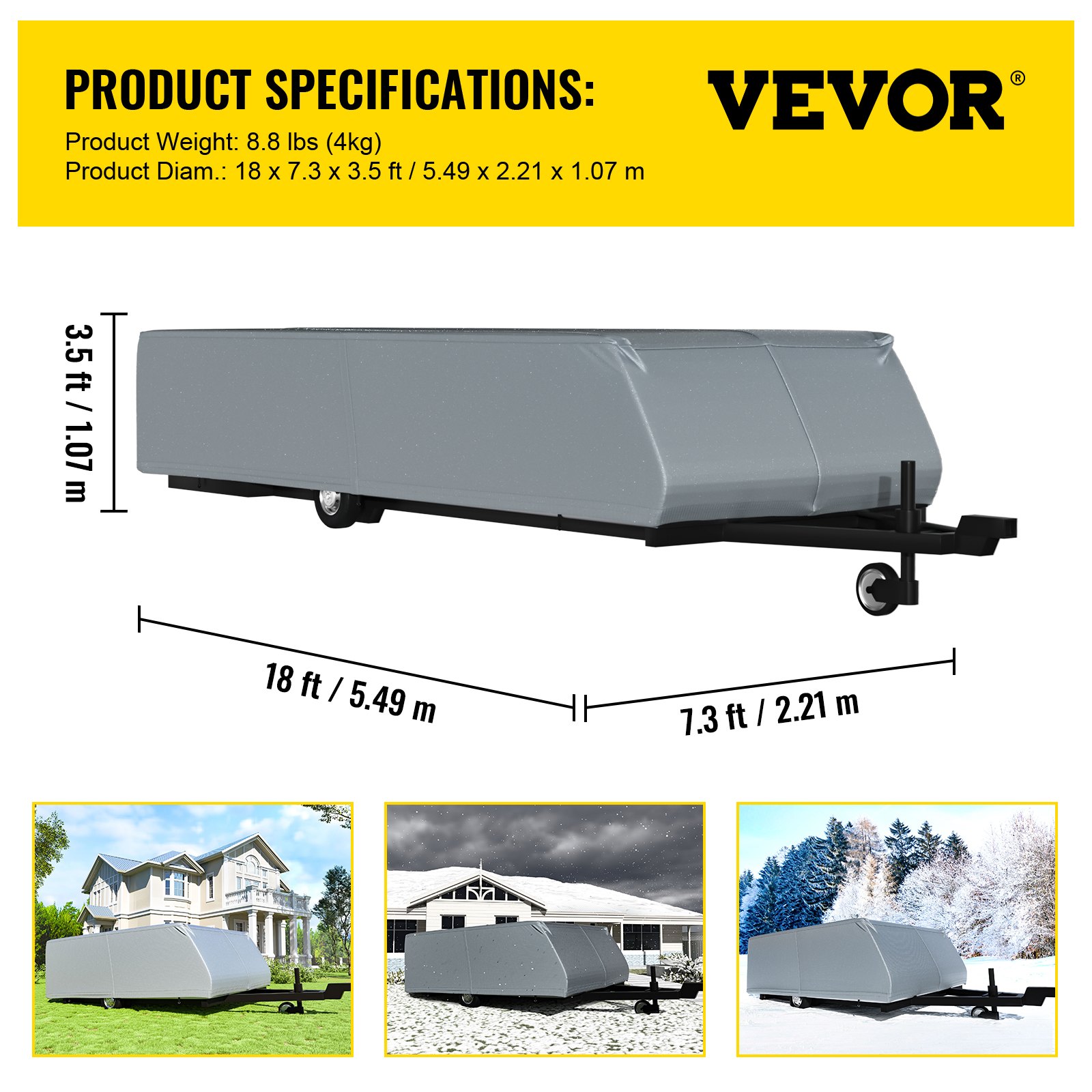 VEVOR Pop Up Camper Cover, Fit for 16'-18' Trailers, Ripstop 4-Layer ...