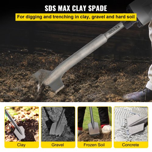 VEVOR SDS Max Clay Spade and Tile Thinset Removal Tool with Bull Point ...