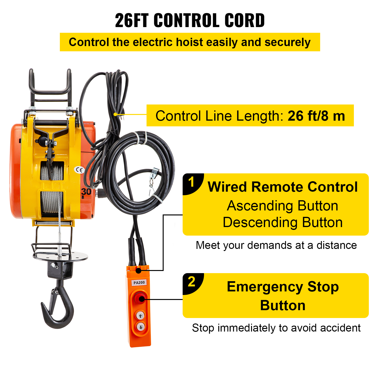 Electric Wire Rope Hoist 230kg Capacity 30m Wire Rope Pulling System ...