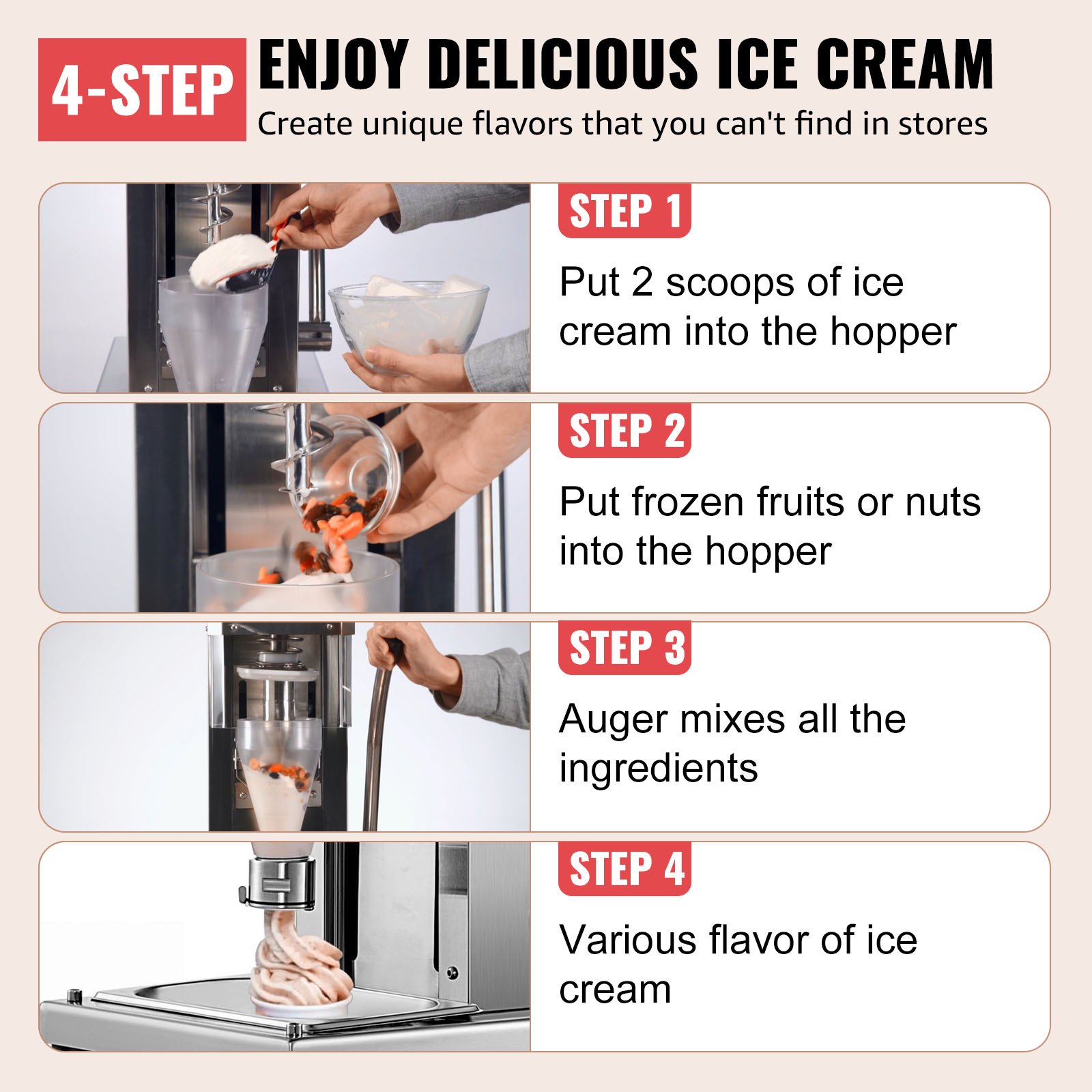 VEVOR 110V Frozen Yogurt Blending Machine 750W, Yogurt Milkshake Ice ...