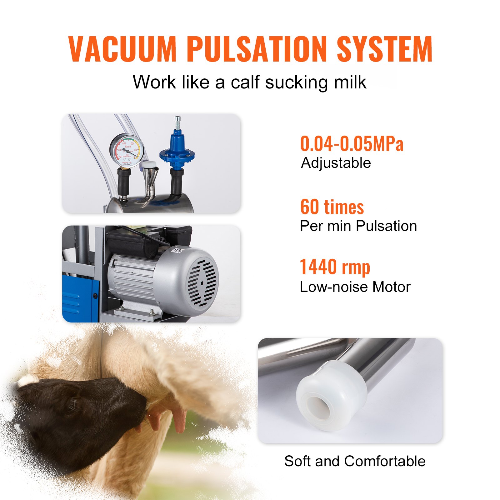 VEVOR Electric Cow Milking Machine, 1440 RPM 10-12 Cows Per Hour ...