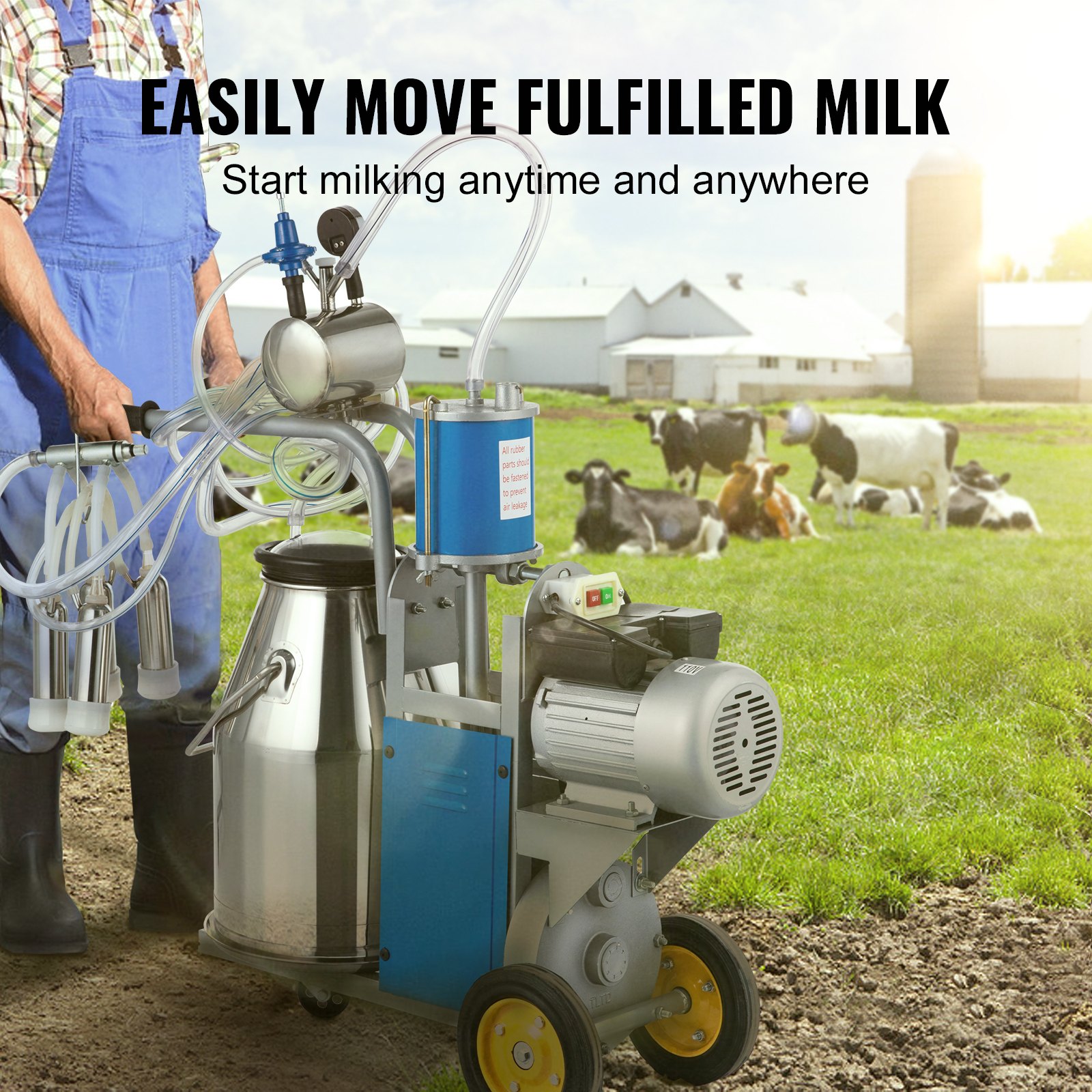 VEVOR Electric Cow Milking Machine, 1440 RPM 10-12 Cows Per Hour ...