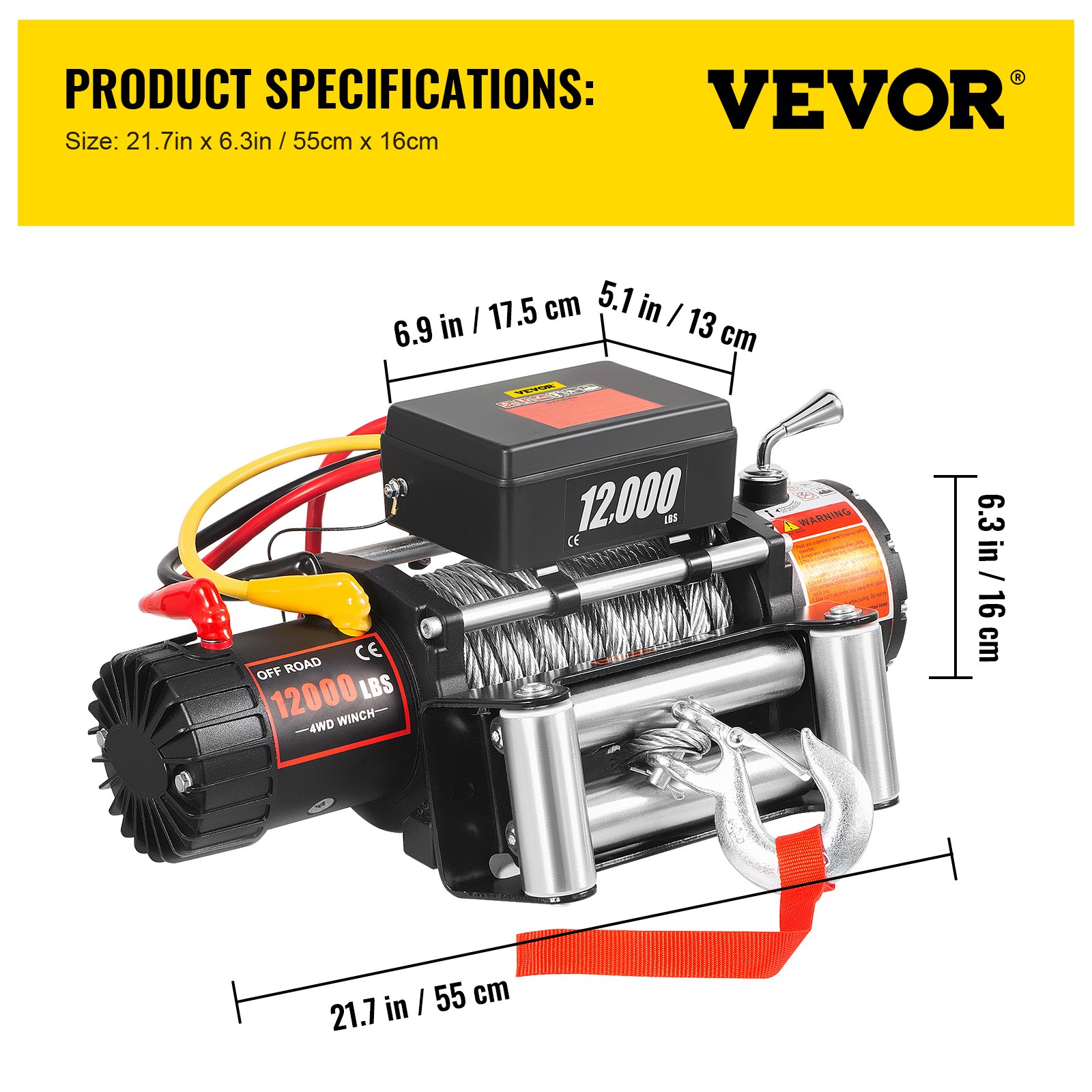 VEVOR Truck Winch 12000lbs Electric Winch 85ft/26m Steel Cable 12V ...