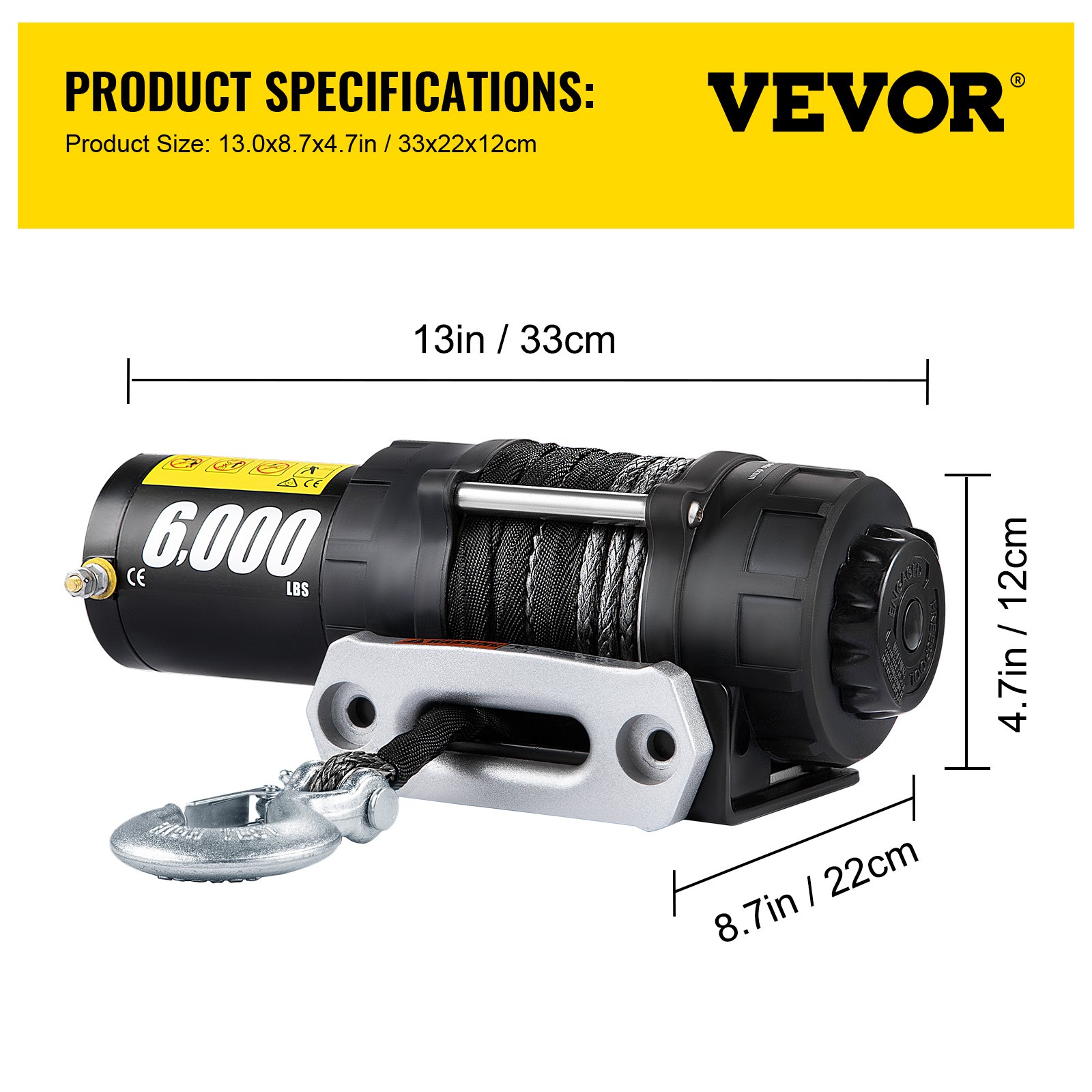 VEVOR Electric Winch 6000lb Load Capacity Truck Winch Synthetic Rope ...