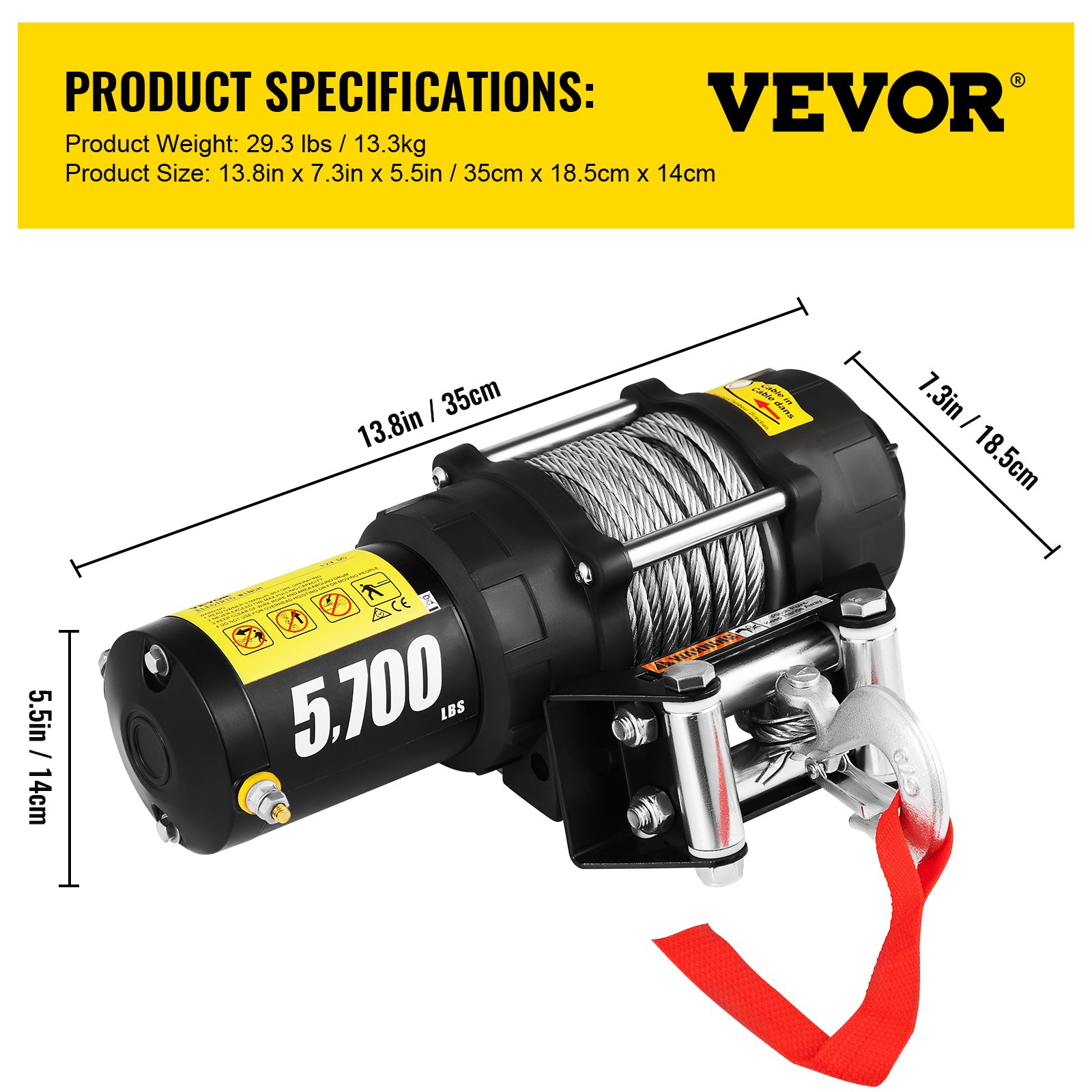 VEVOR Electric Winch, 5700 lbs Capacity, 42.6'/13m Steel Cable ...