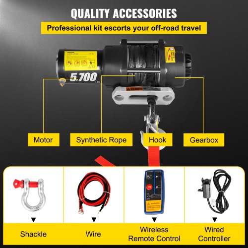 VEVOR Electric Winch Truck Winch 12V 5700 LBS Synthetic Rope ATV Winch ...