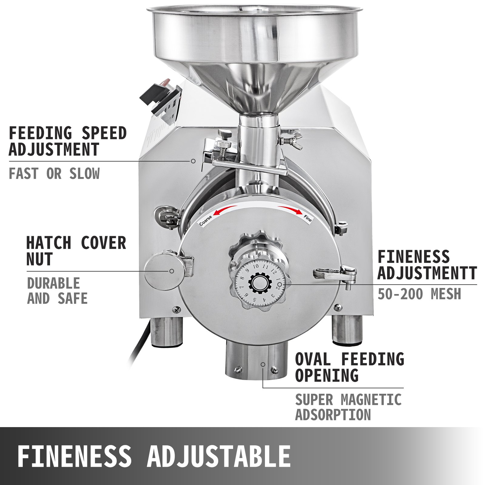 VEVOR Commercial Grinding Machine for Grain 2200W,Electric Stainless ...