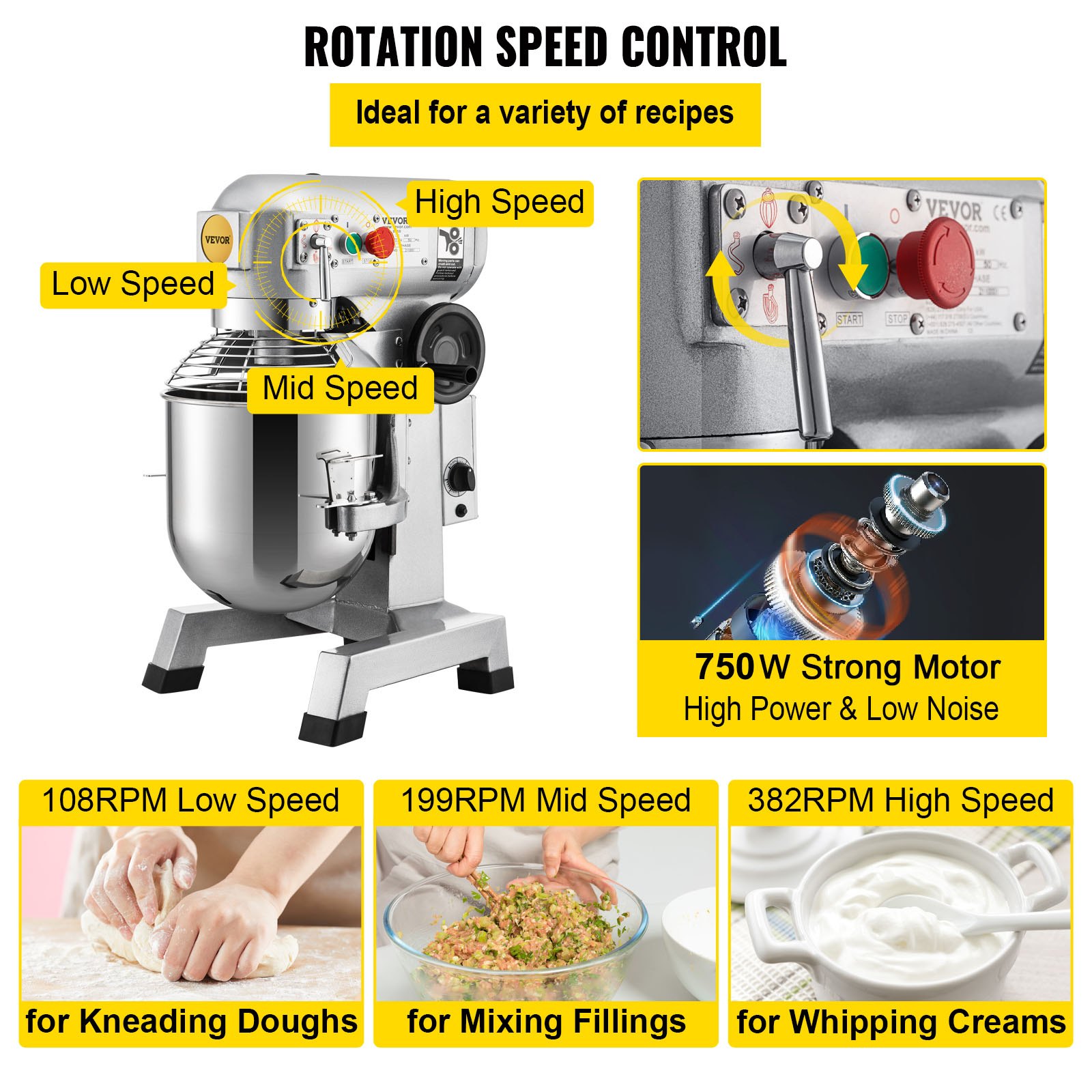 VEVOR Commercial Food Mixer, 20Qt Commercial Mixer with Timing Function ...
