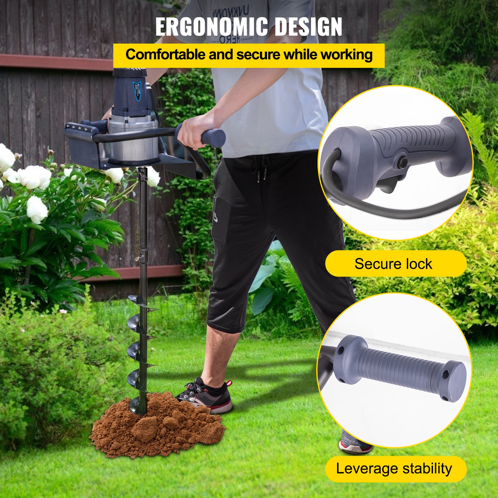 VEVOR Electric Post Hole Digger, 1200 W 1.6 HP Electric Auger Powerhead ...