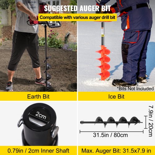 VEVOR Electric Post Hole Digger, 1500 W 1.6 HP Electric Auger Powerhead ...