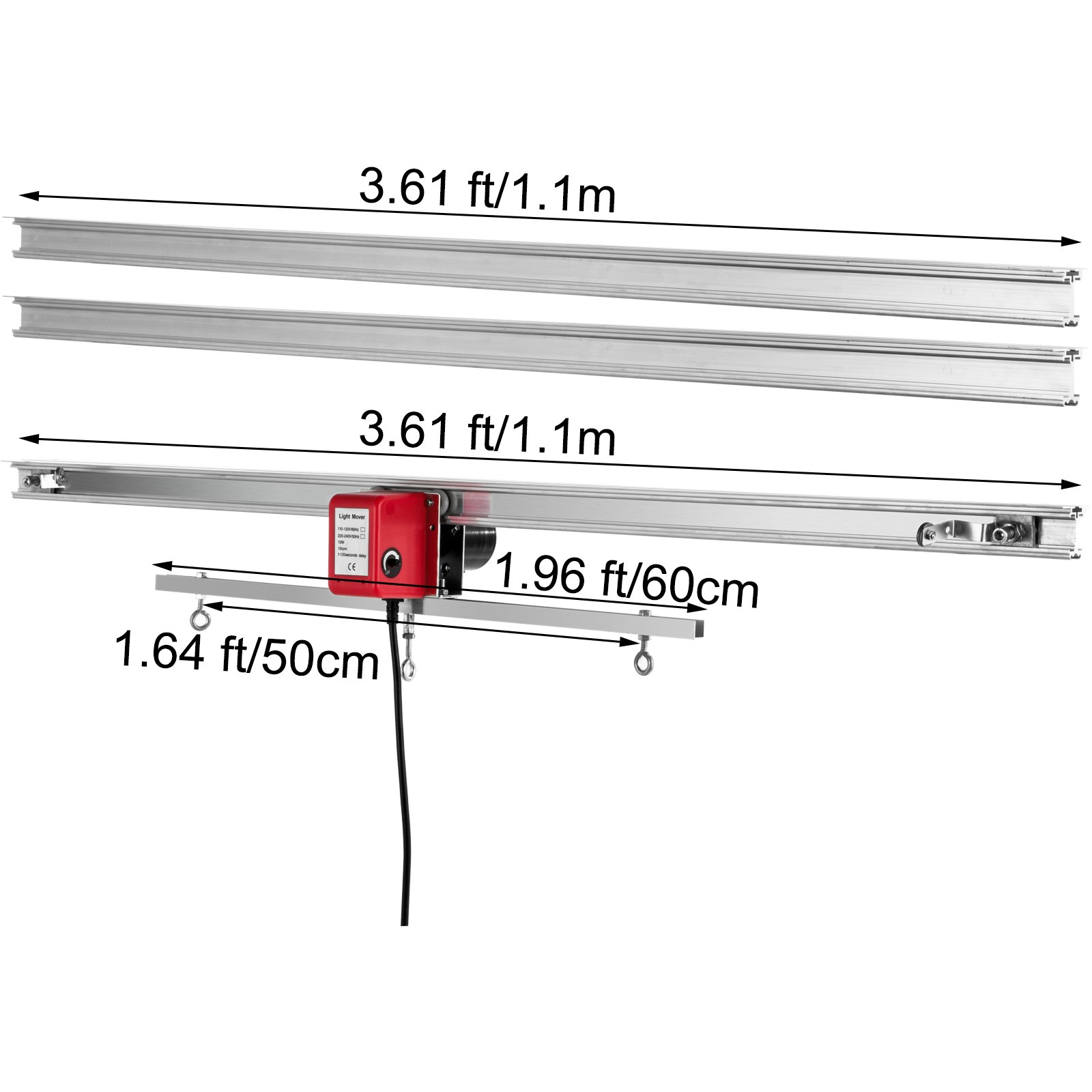 VEVOR 10.8 ft Adjustable Indoor Grow Light Mover Track Rail Mover Kit ...