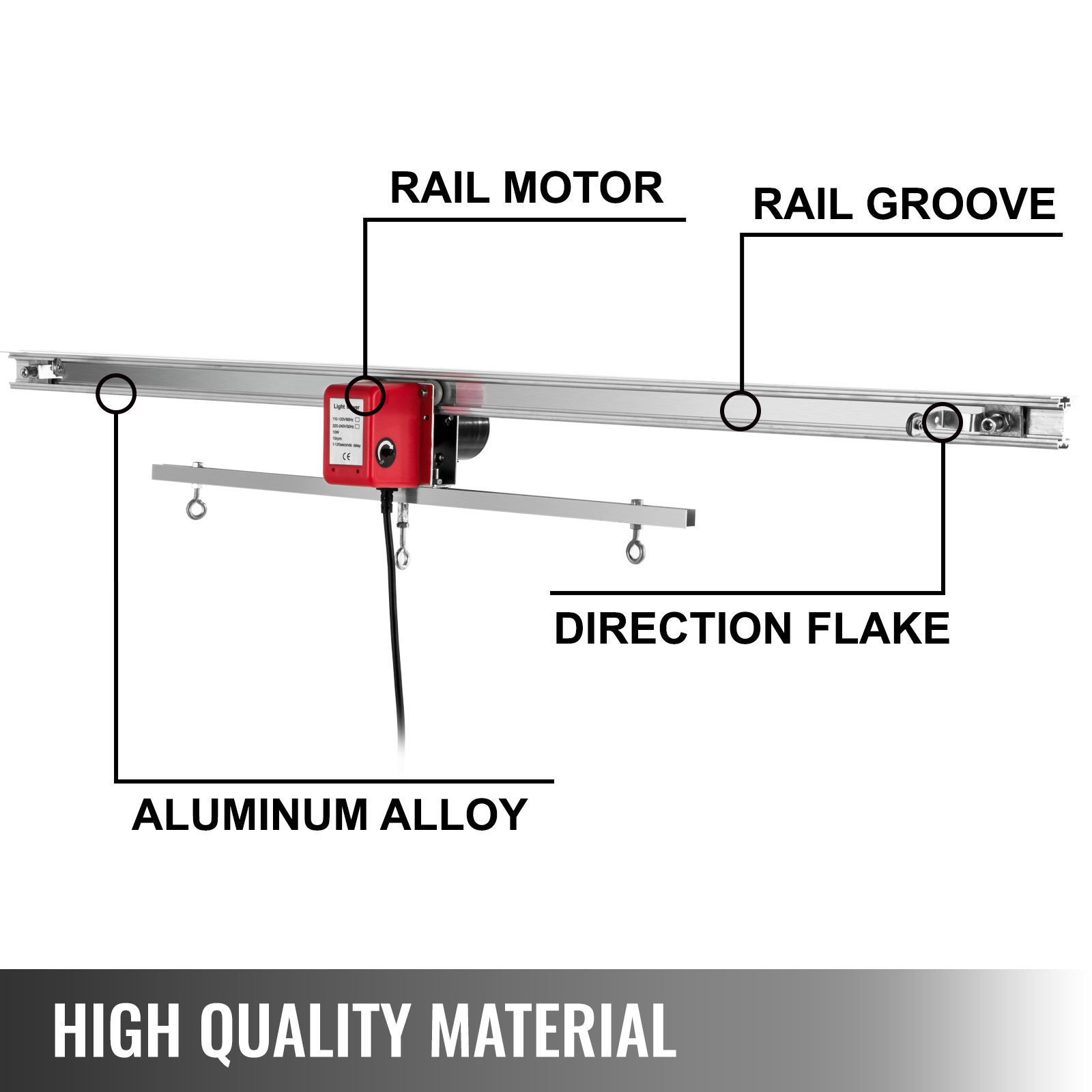 Vevor 10.8ft Light Track Rail 110v 10rpm Grow Light Mover Adjustable ...