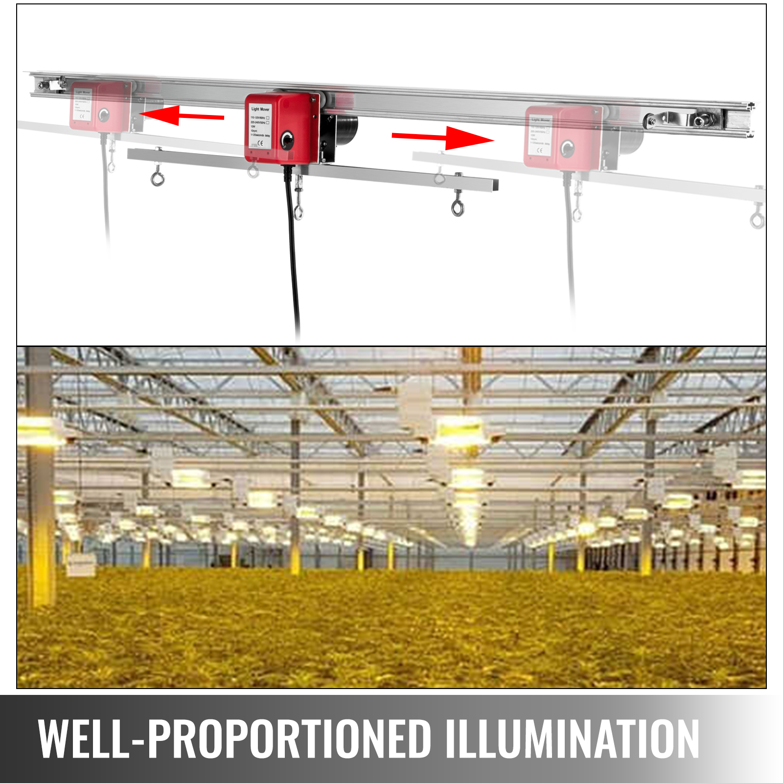 Vevor 10.8ft Light Track Rail 110v 10rpm Grow Light Mover Adjustable ...