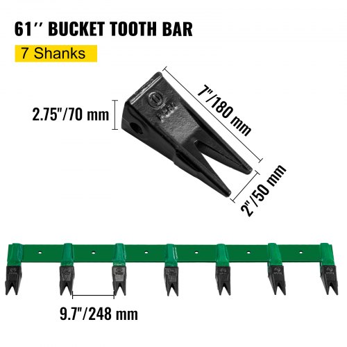 VEVOR Bucket Tooth Bar, 61'' Bolt on Tooth Bar, with 7 Weld-on Shanks ...