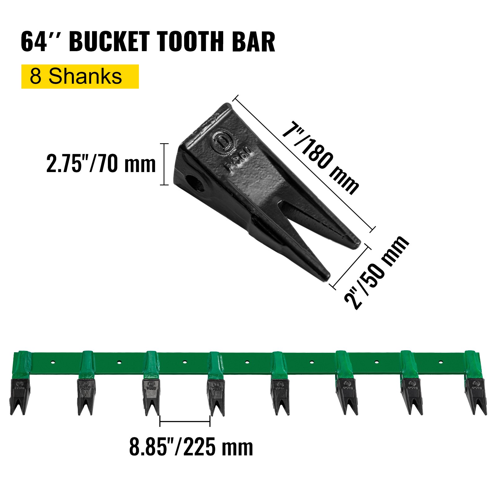 VEVOR Bucket Tooth Bar, 64'' Bolt on Tooth Bar, with 8 Weld-on Shanks ...