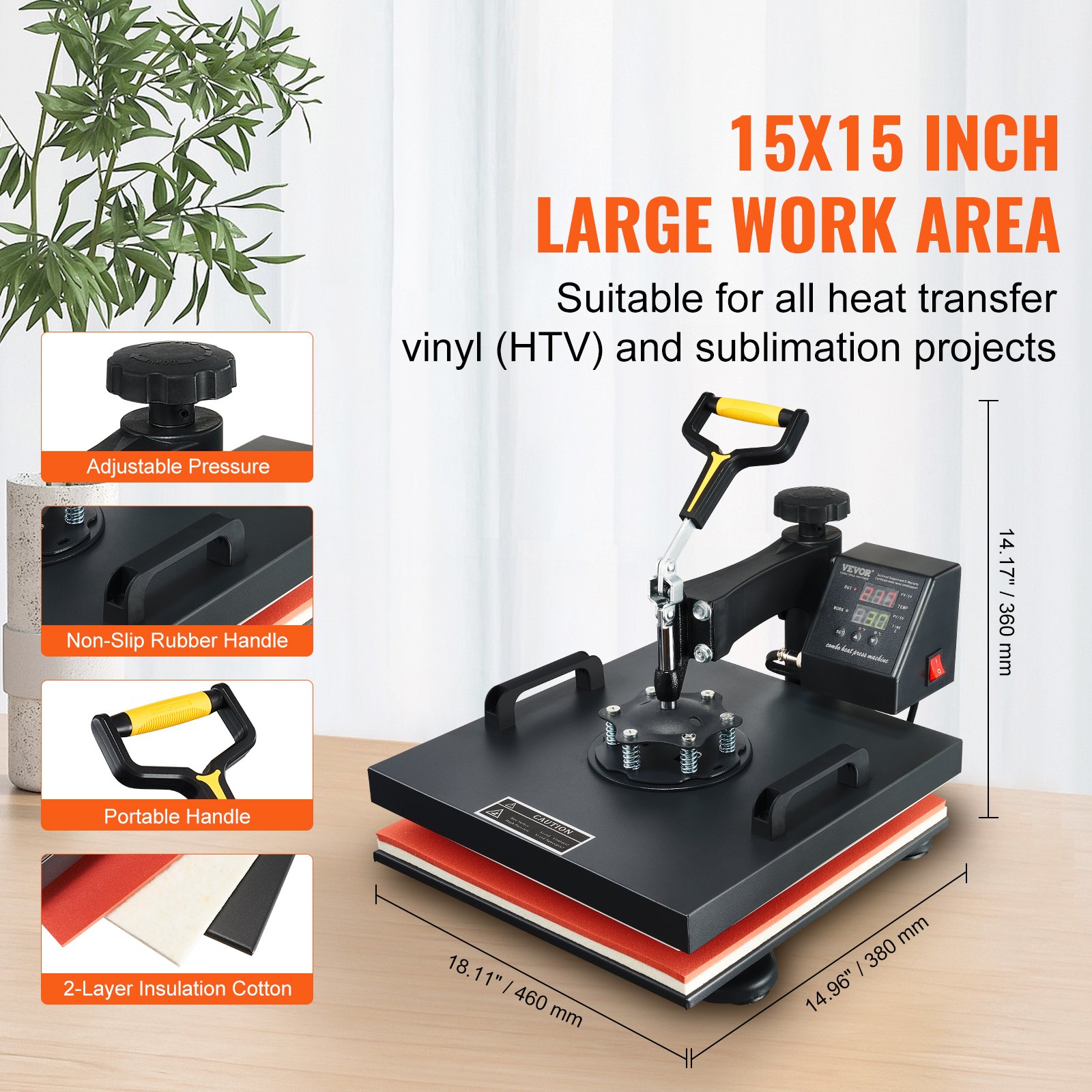 VEVOR Heat Press Machine 2In1 15x15in Sublimation Print Transfer DIY T ...