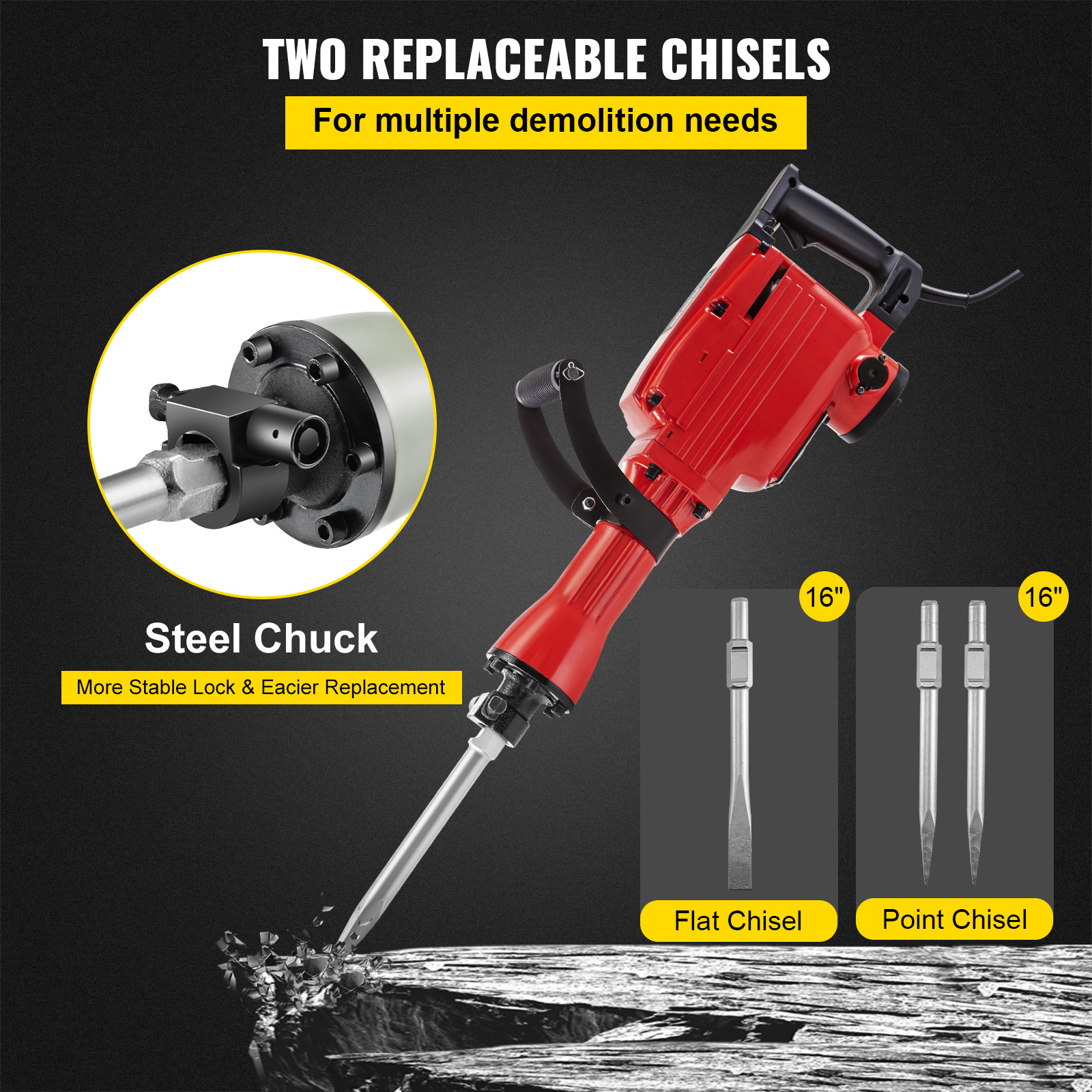 VEVOR Demolition Jack Hammer Jack Hammer Concrete Breaker 1200 BPM ...