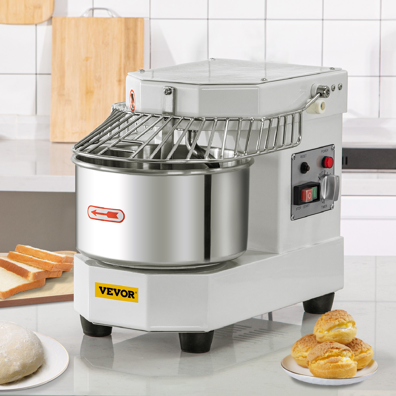 VEVOR Commercial Dough Food Mixer Spiral Dough Mixer w/ 7.3Qt Stainless ...