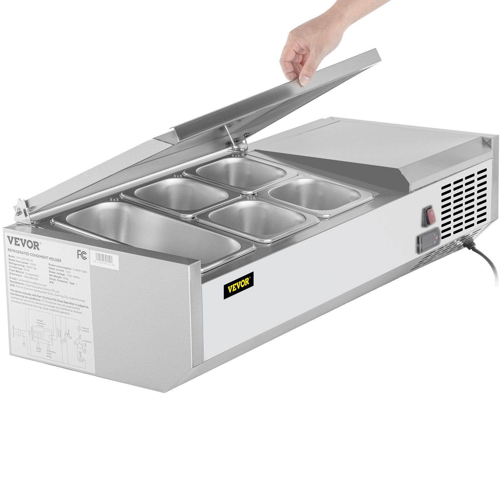 VEVOR Refrigerated Condiment Prep Station, 40-Inch, 7.8 Qt Sandwich ...