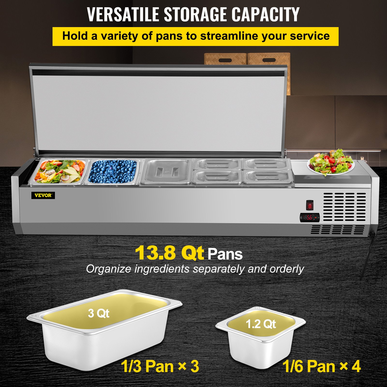 VEVOR Refrigerated Condiment Prep Station, 55-Inch, 13.8Qt Sandwich ...