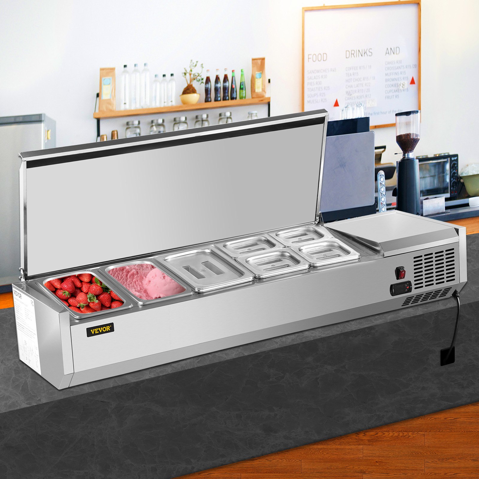 VEVOR Refrigerated Condiment Prep Station, 55-Inch, 13.8Qt Sandwich ...