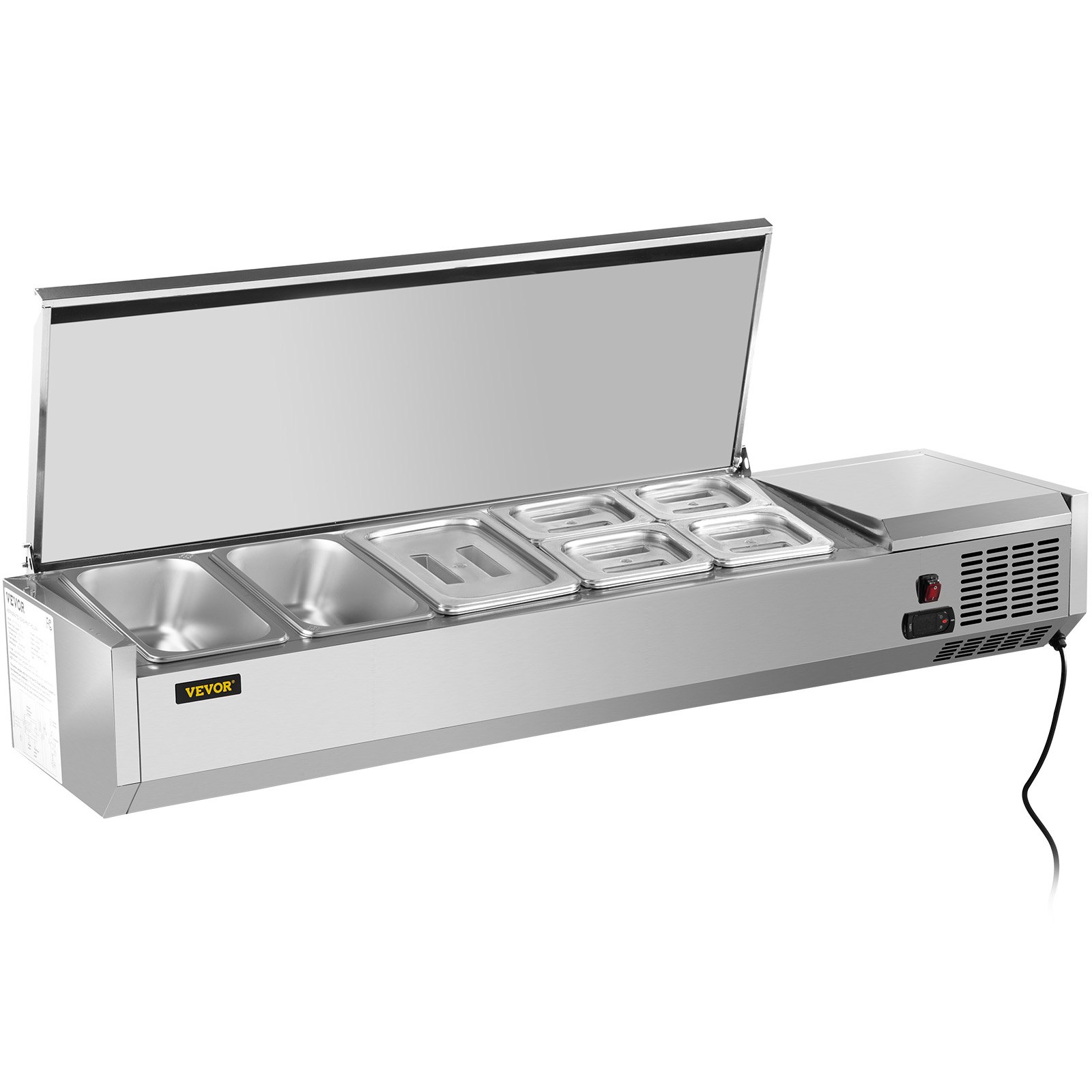 VEVOR Refrigerated Condiment Prep Station, 55-Inch, 13.8Qt Sandwich ...