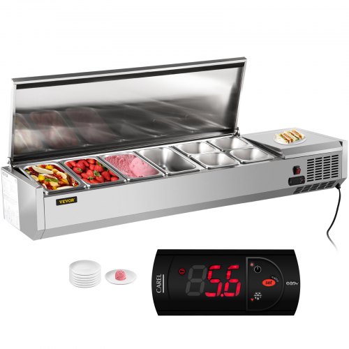 VEVOR Refrigerated Condiment Prep Station, 60-Inch, 16.8Qt Sandwich ...