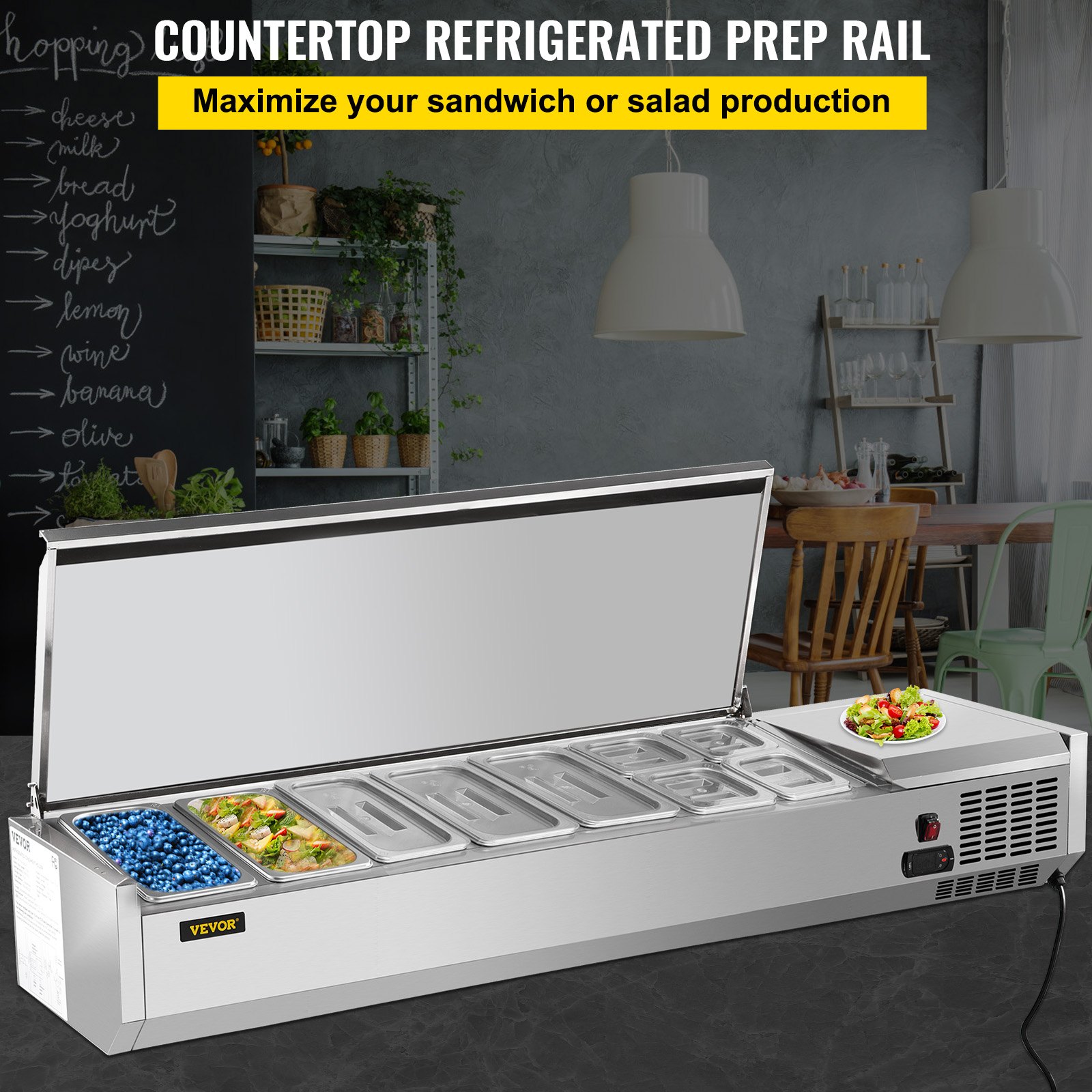 VEVOR Refrigerated Condiment Prep Station, 71-Inch, 19.8Qt Sandwich ...