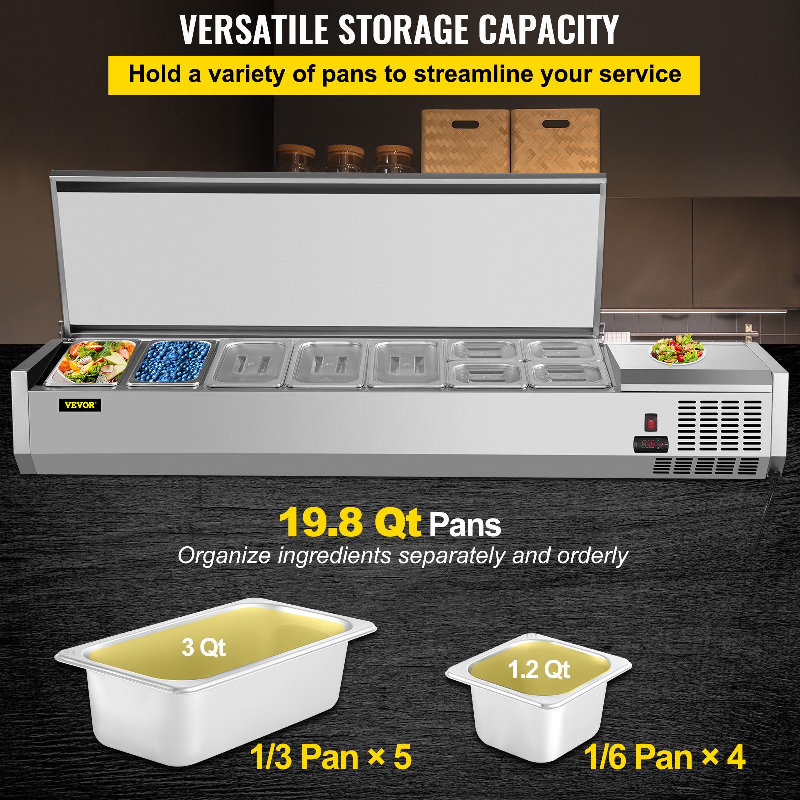 VEVOR Refrigerated Condiment Prep Station, 71-Inch, 19.8Qt Sandwich ...