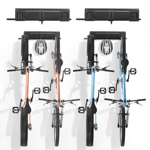 VEVOR Bike Storage Rack, 4 Bike Racks and 2 Helmets Hooks, Wall Mount ...