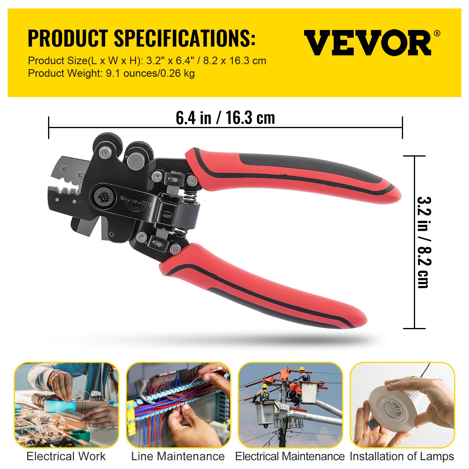 VEVOR Fiber Optic Stripper Wire Cutters Pliers 4-in-1 Fiber Stripping ...