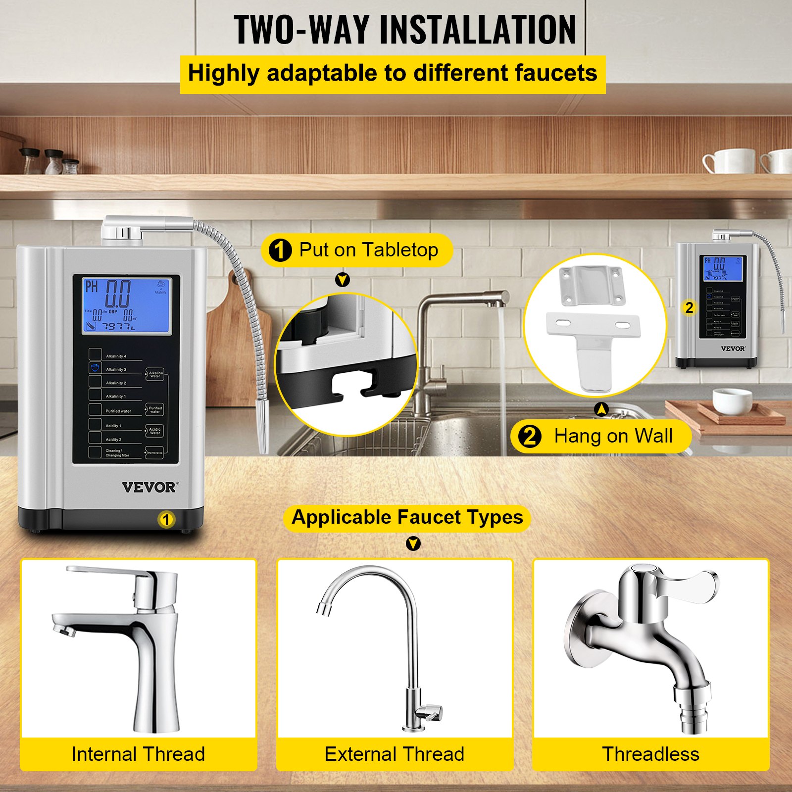 VEVOR Water Ionizer Machine, 7 Water Settings, Alkaline Acid Home ...