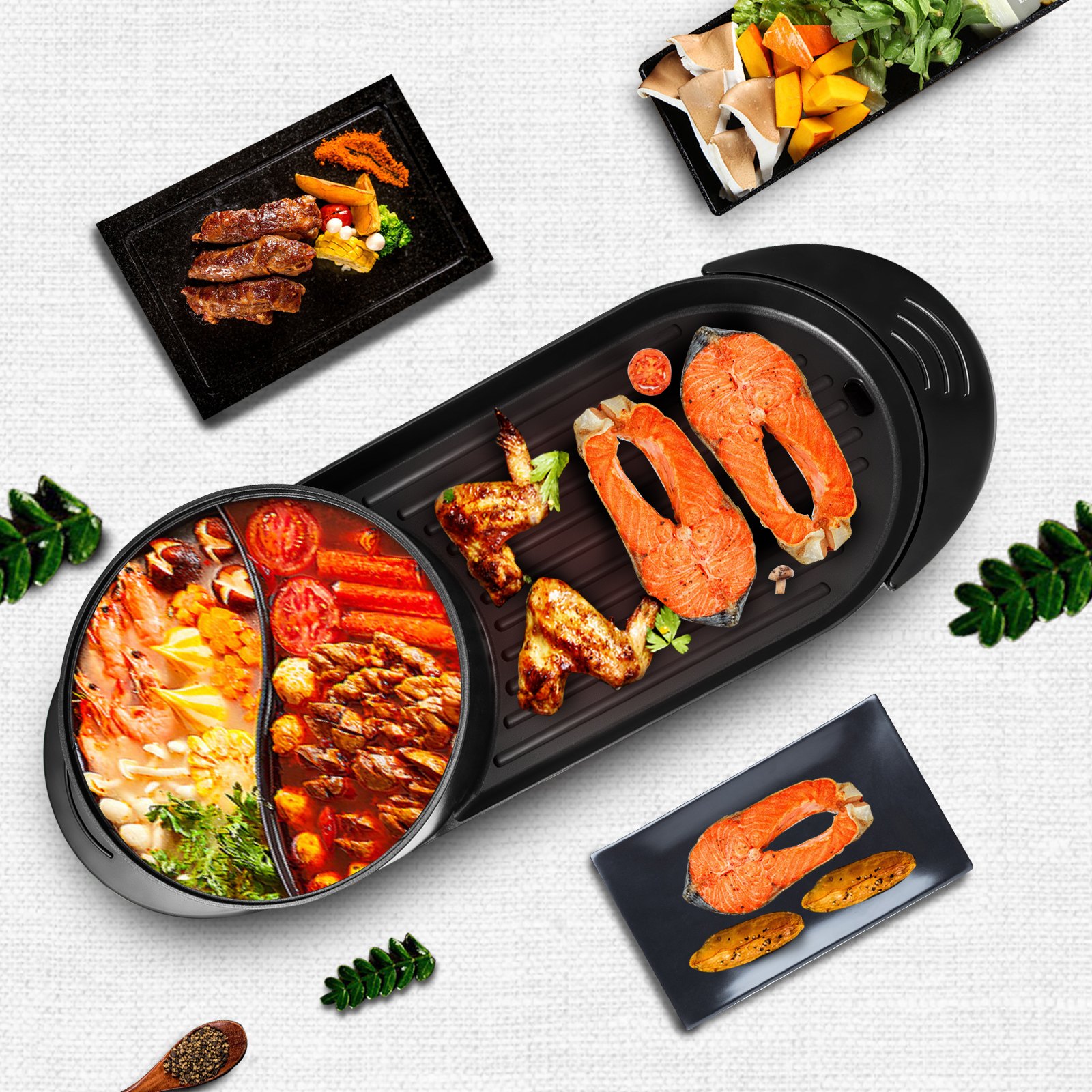 VEVOR VEVOR 2 in 1 BBQ Pan Grill and Hot Pot with Divider ...
