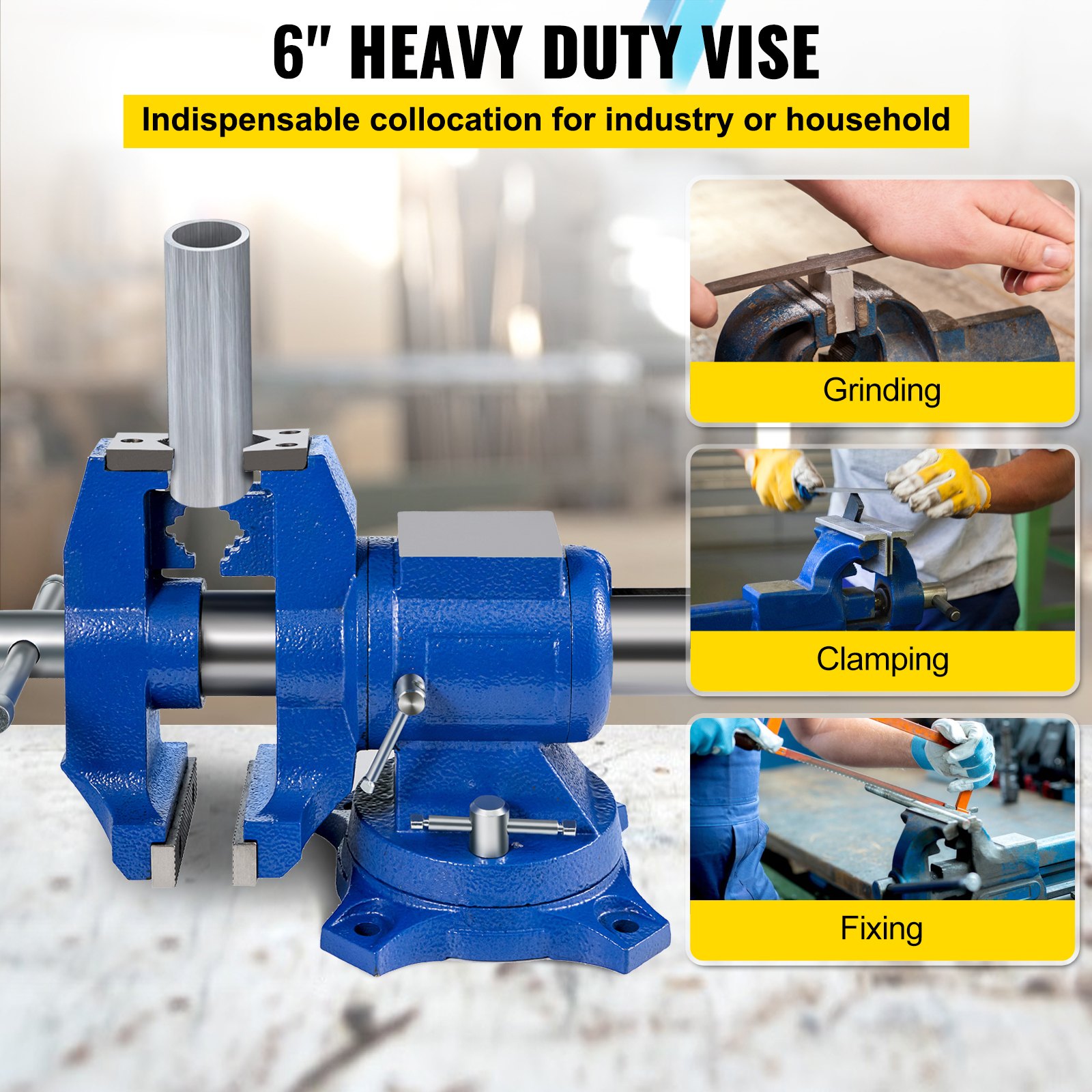 VEVOR 6" Heavy Duty Bench Vise , Double Swivel Rotating Vise Head/Body ...