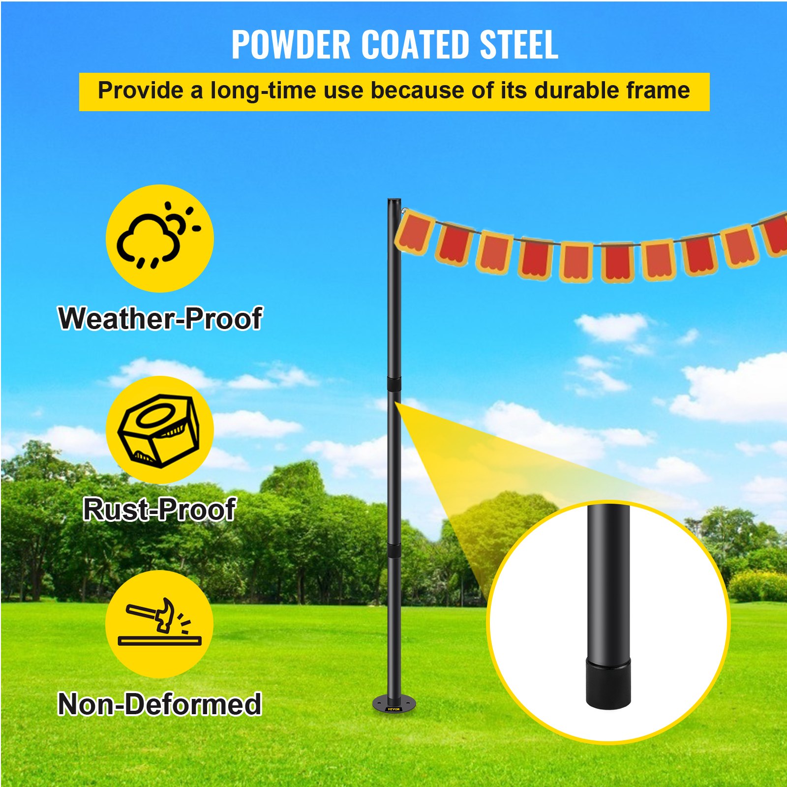 VEVOR String Light Pole, 9.6ft Light String Pole, 1.75in Patio Light ...