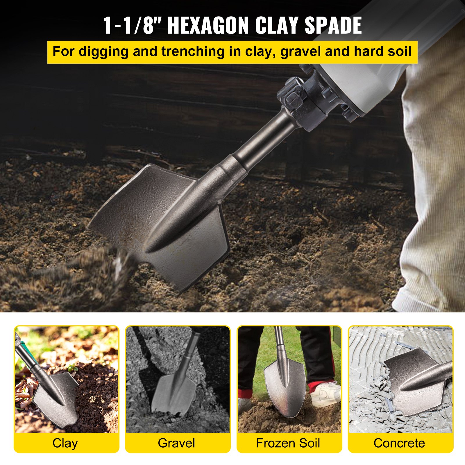 VEVOR Clay Spade Chisel Bit for Demolition Jack Hammer, Carrying Case ...