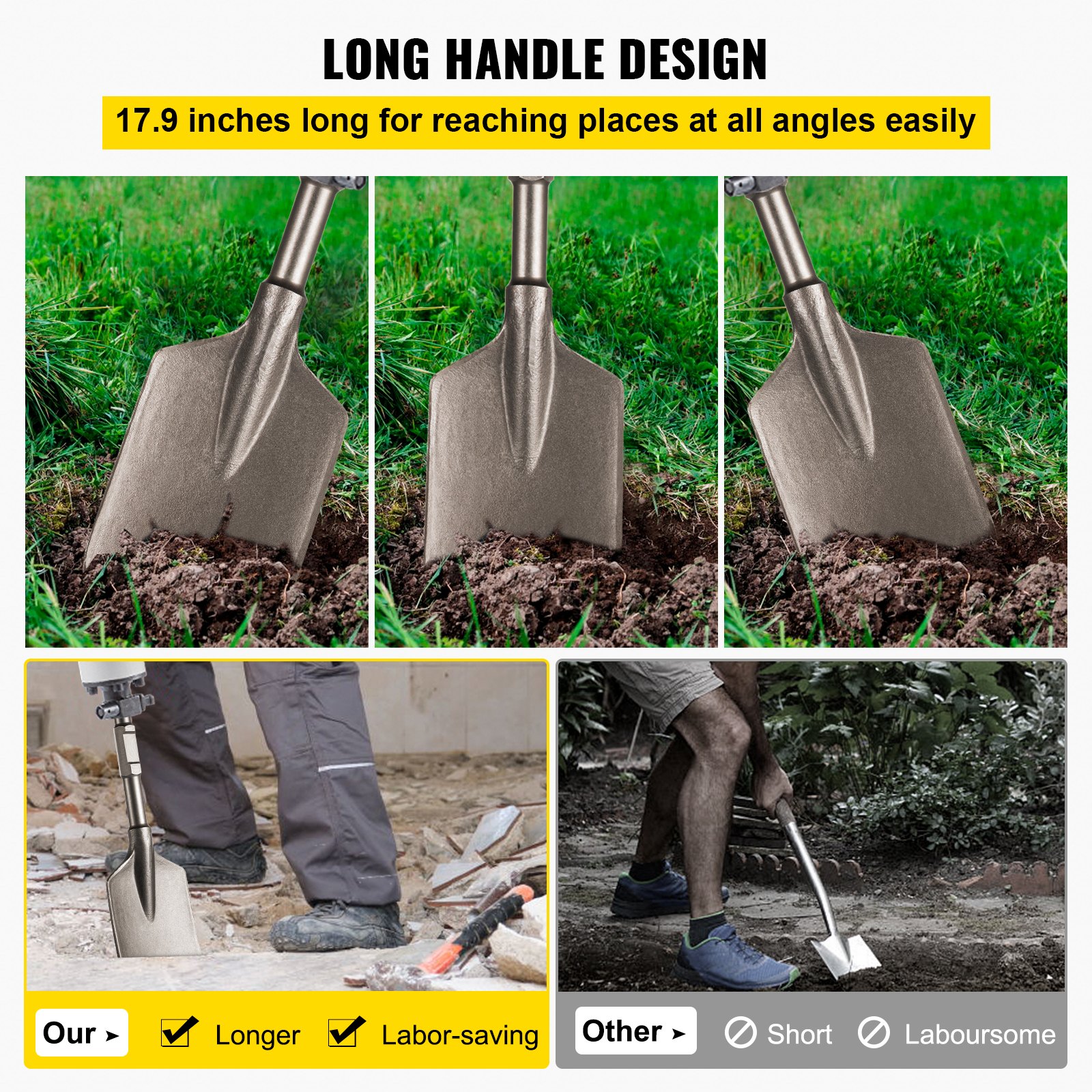 VEVOR Clay Spade, 17.9' x 5.5' 1-1/8' Hex Shank, 40Cr Steel Jackhammer ...